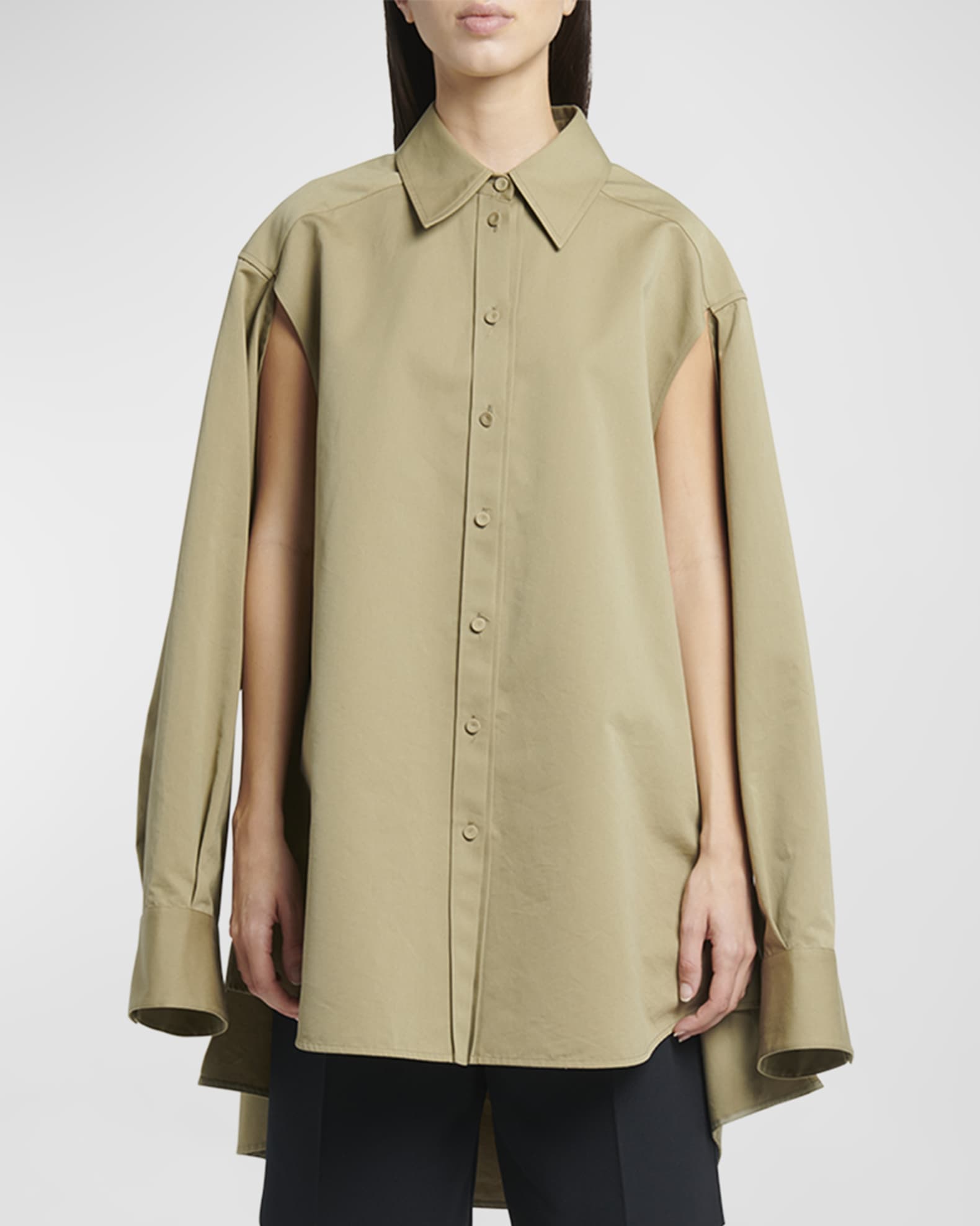Jil Sander Cotton Slit-Sleeve Button-Front Shirt | Neiman Marcus