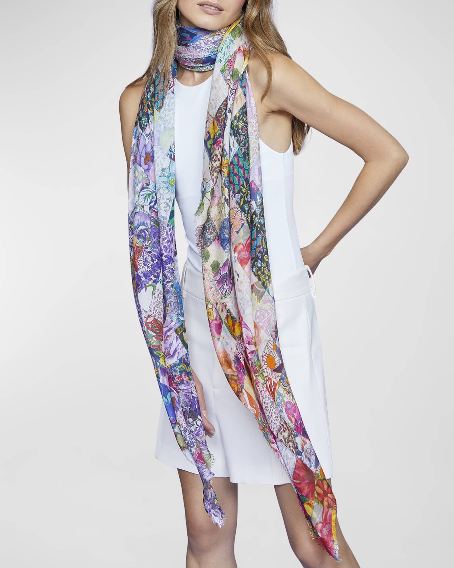Faliero Sarti Multi-Floral Modal & Silk Scarf | Neiman Marcus