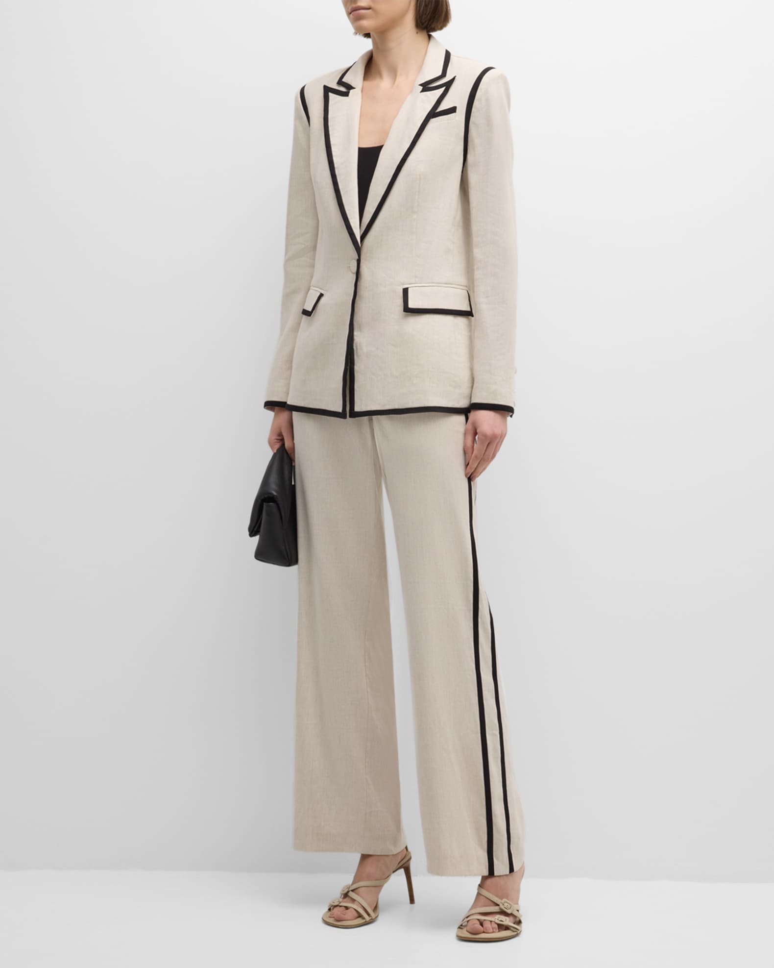 Milly Contrast-Trim Straight-Leg Pants | Neiman Marcus