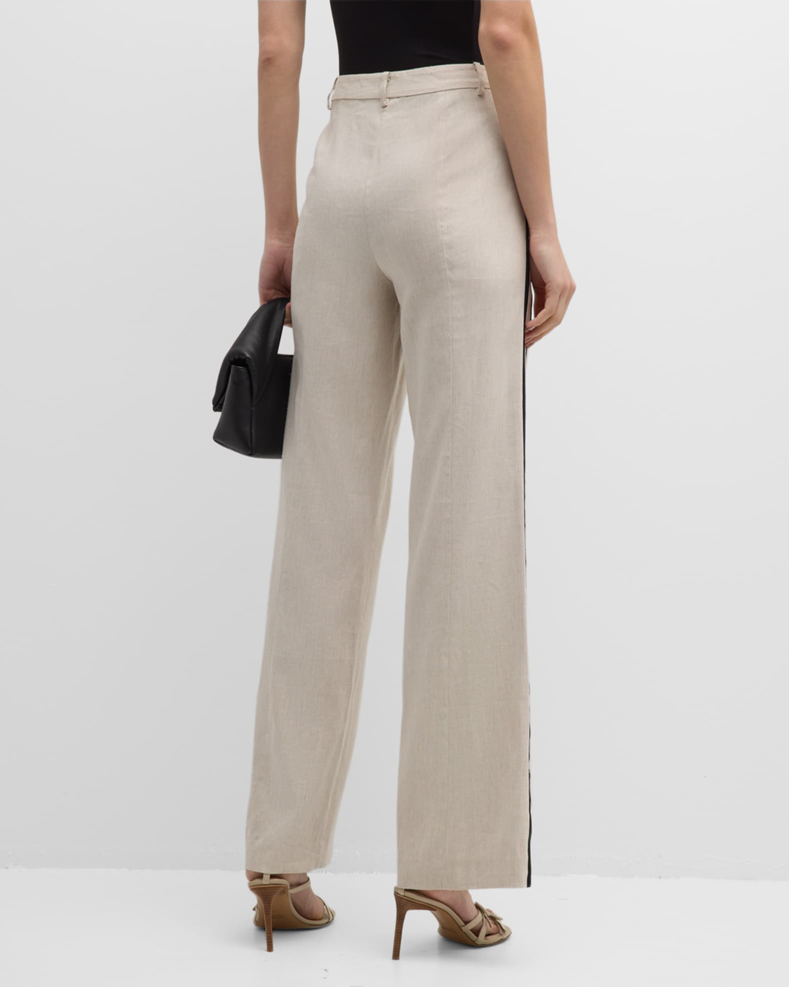 Milly Contrast-Trim Straight-Leg Pants | Neiman Marcus