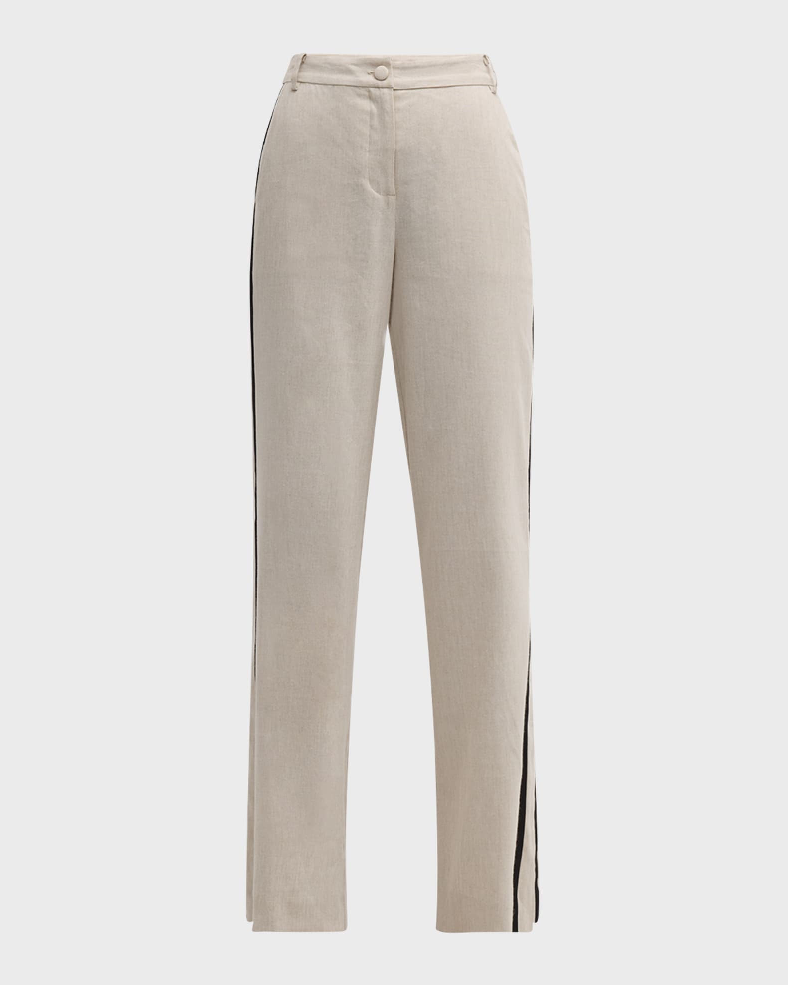 Milly Contrast-Trim Straight-Leg Pants | Neiman Marcus