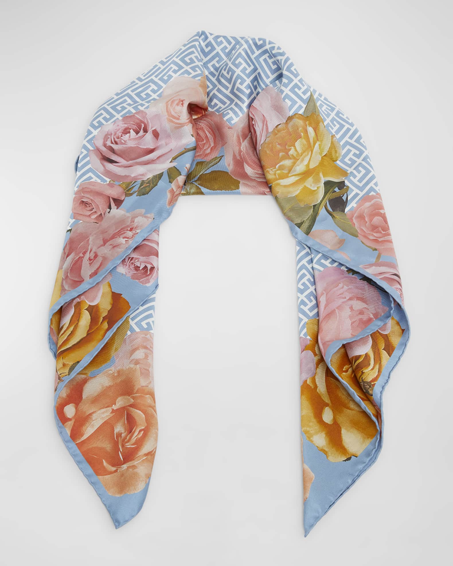 Balmain Floral Monogram Silk Square Scarf | Neiman Marcus
