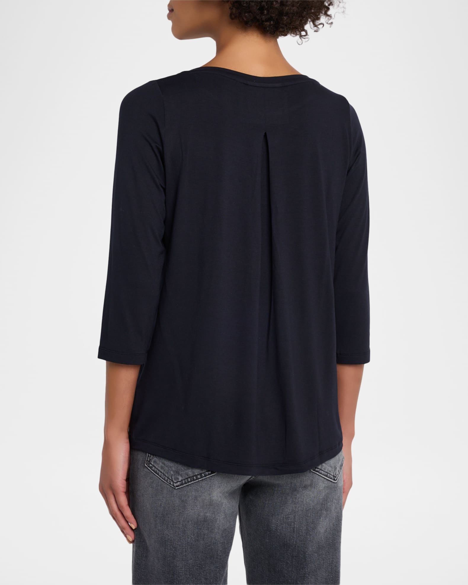 Majestic Filatures Soft Touch 3/4-Sleeve Pleat Back Crewneck Tee ...