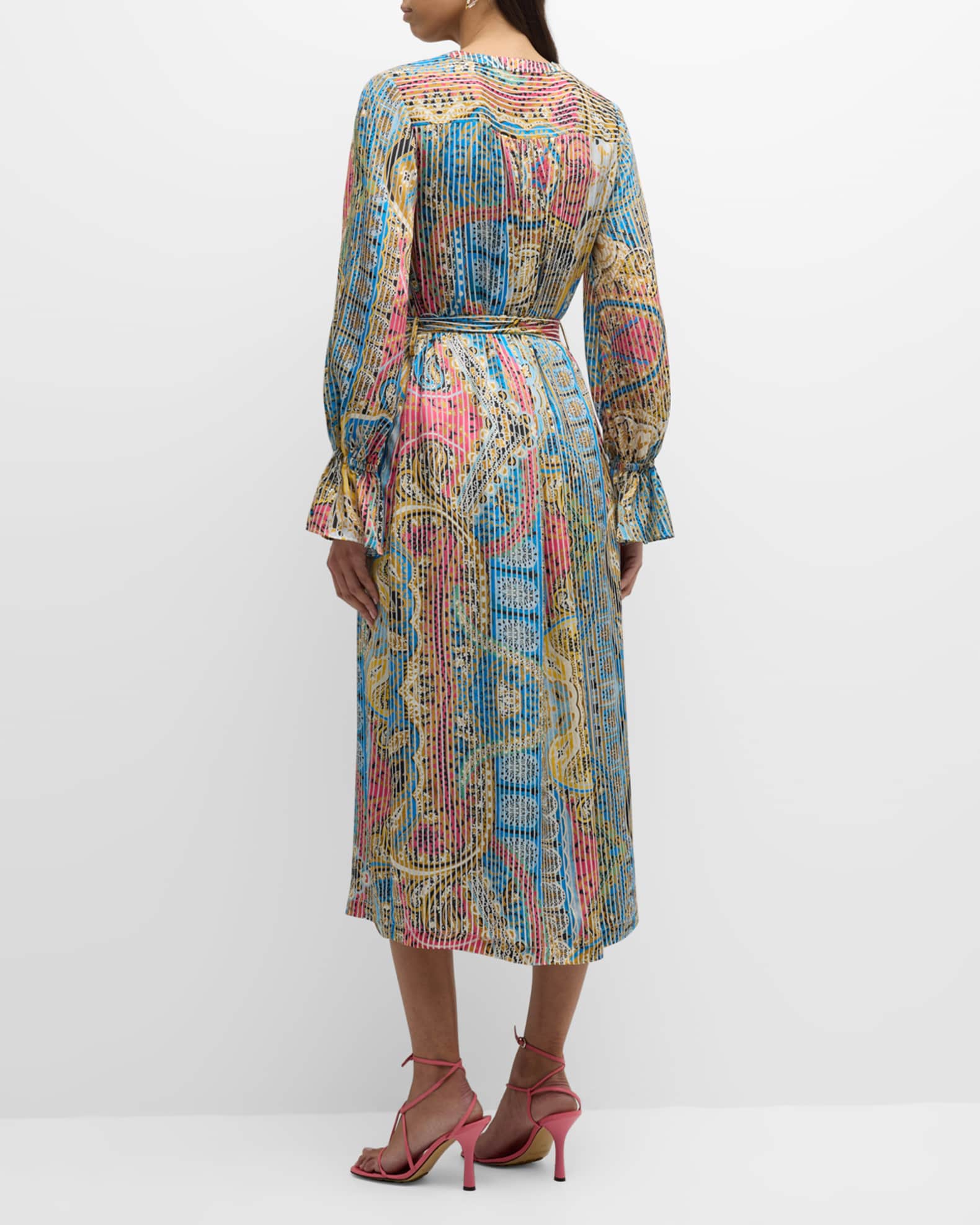 Elie Tahari The Jessica Striped Paisley-Print Shirtdress | Neiman Marcus