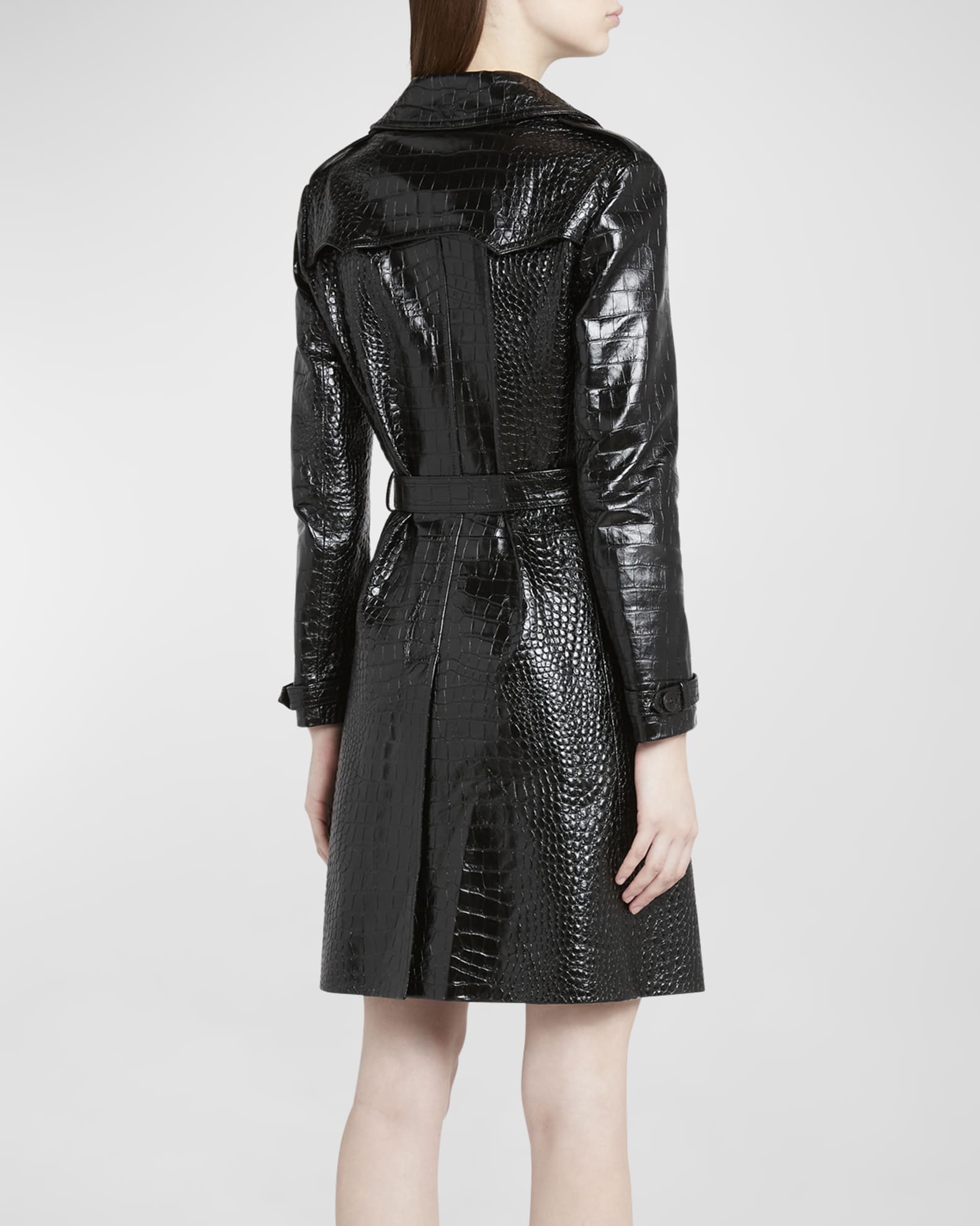 TOM FORD Croco Embossed Belted Leather Trench Coat | Neiman Marcus