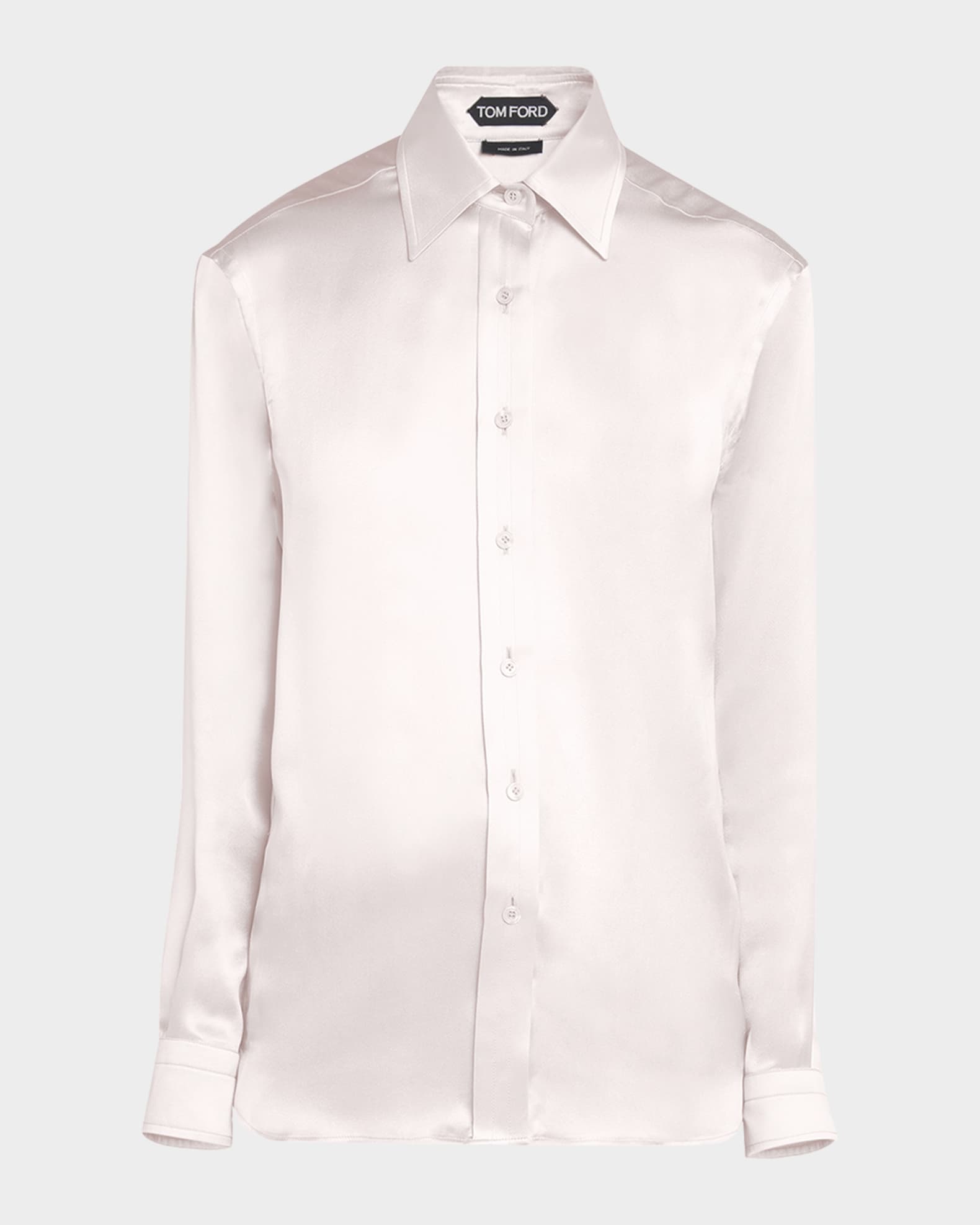 TOM FORD Pleated-Placket Fluid Silk Charmeuse Collared Shirt | Neiman ...