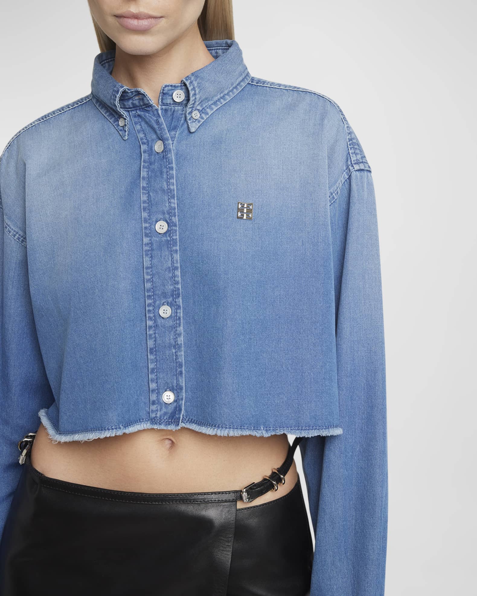 Givenchy Cropped Denim Button-Front Shirt | Neiman Marcus