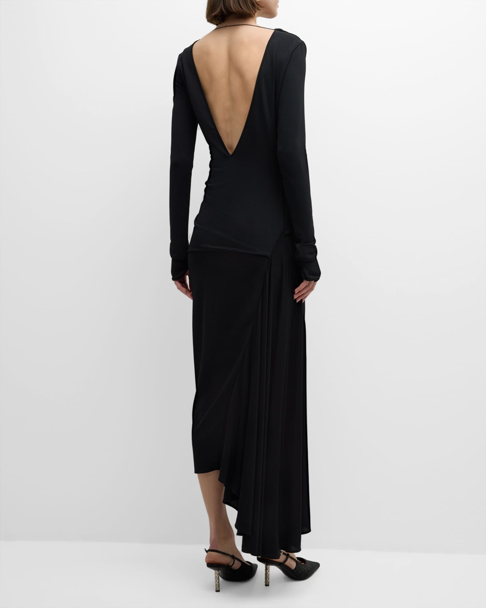 Givenchy Draped Backless Long-Sleeve Asymmetrical Midi Dress | Neiman ...