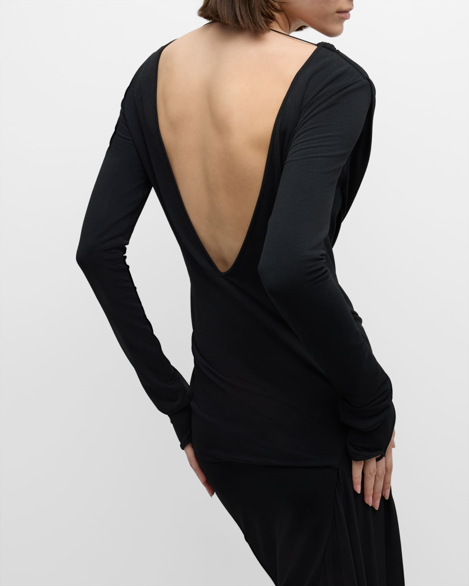 Givenchy Draped Backless Long-Sleeve Asymmetrical Midi Dress | Neiman ...