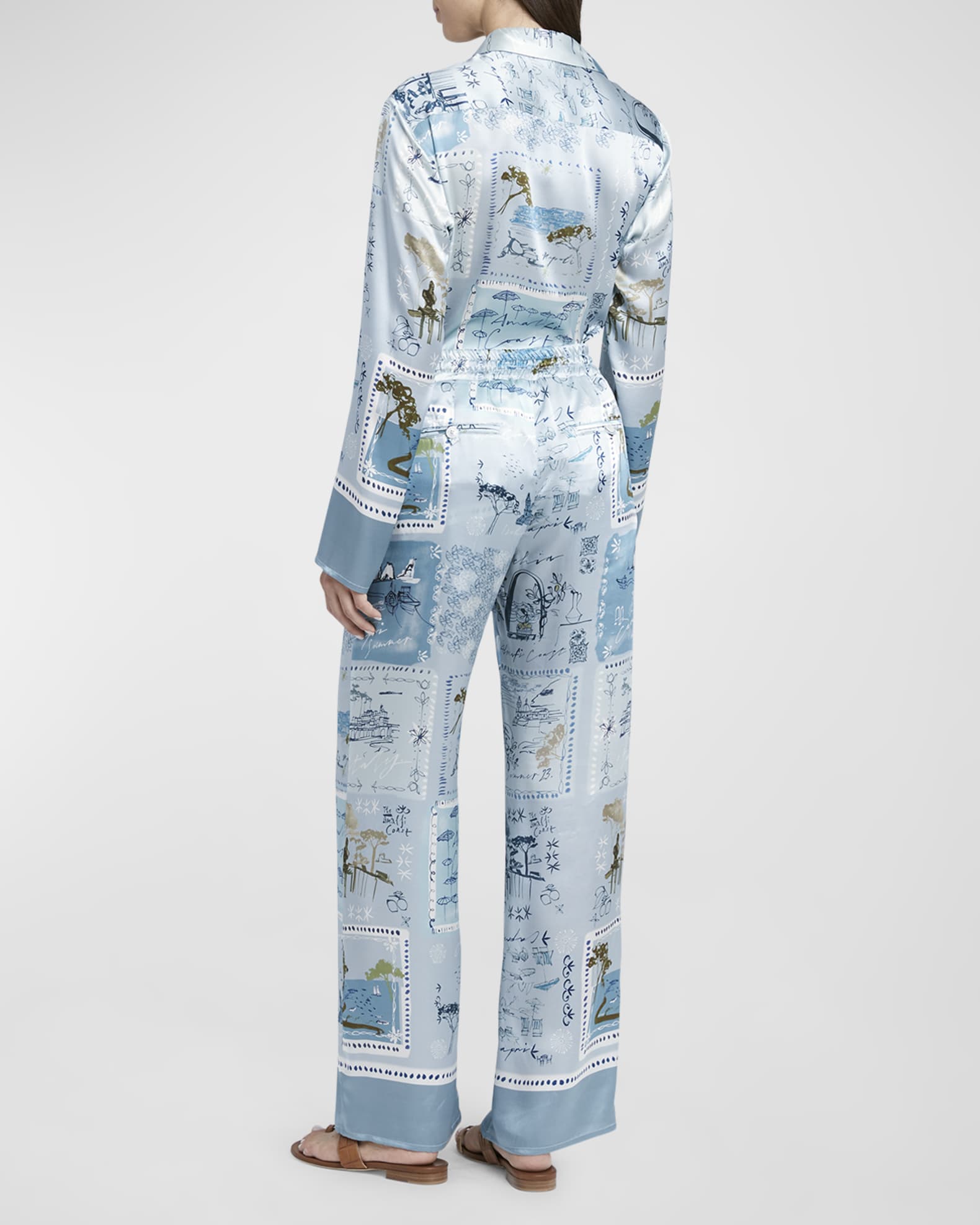 Kiton Capri-Print Wide-Leg Silk Pull-On Pants | Neiman Marcus