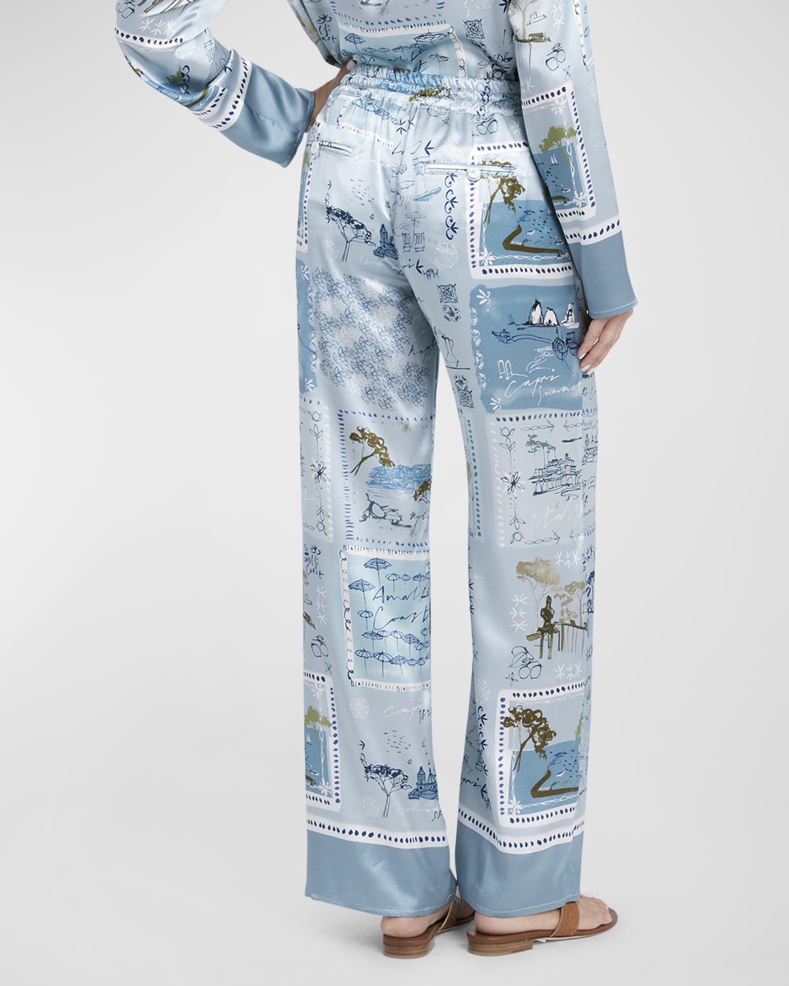 Kiton Capri-Print Wide-Leg Silk Pull-On Pants | Neiman Marcus