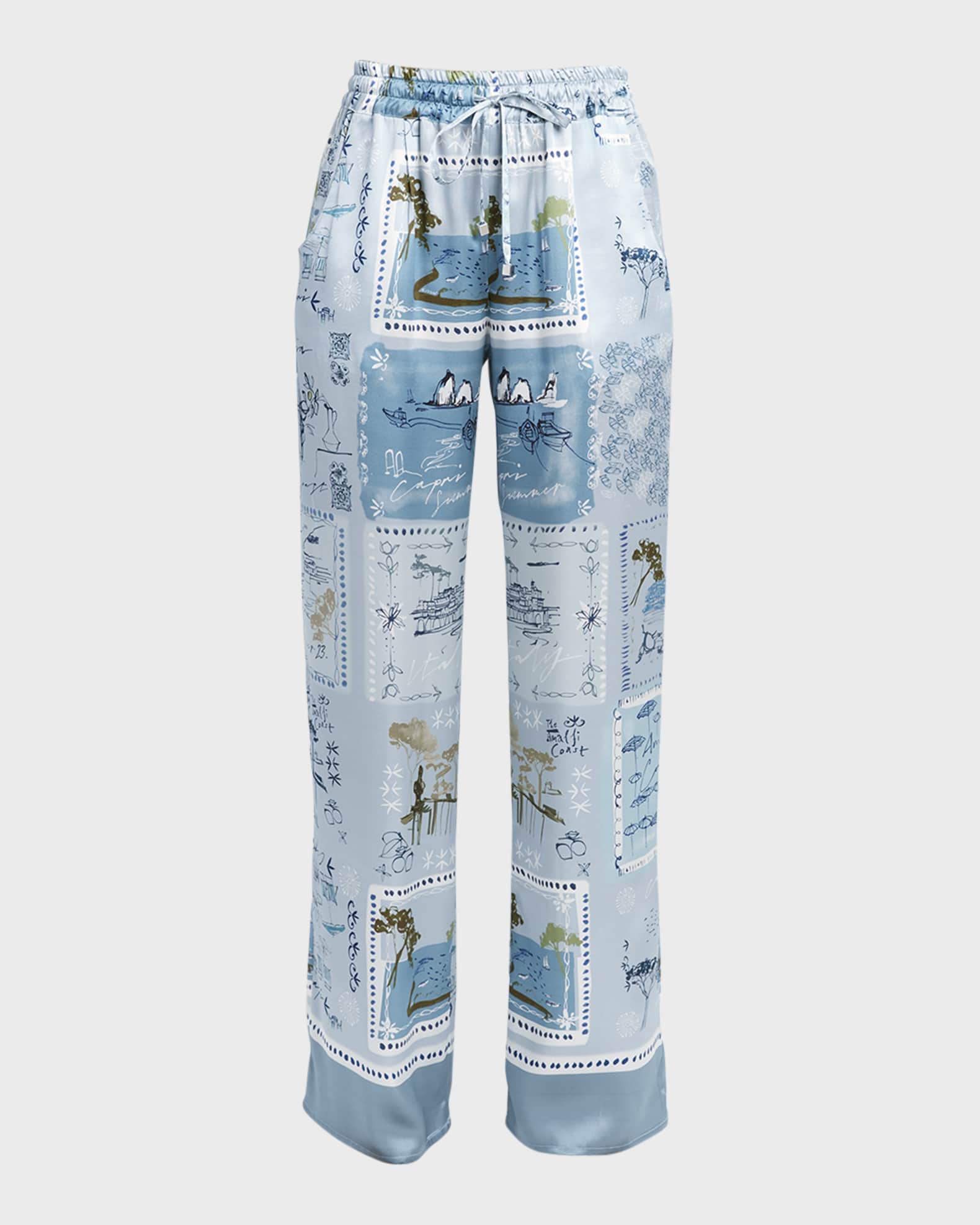 Kiton Capri-Print Wide-Leg Silk Pull-On Pants | Neiman Marcus