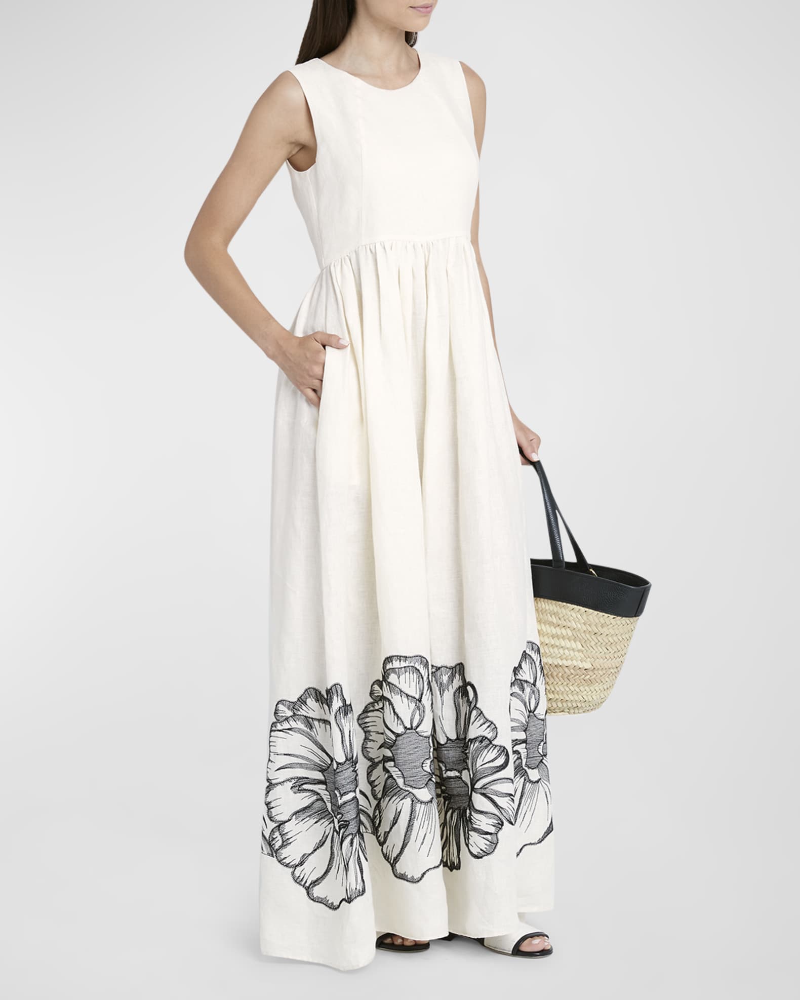 Kiton Sleeveless Floral Embroidered Maxi Dress | Neiman Marcus