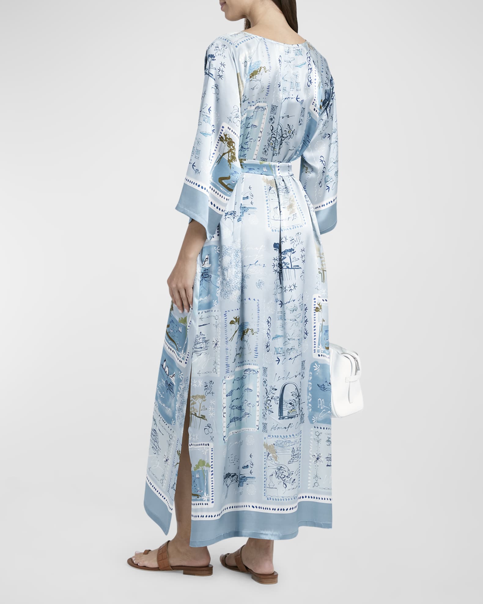 Kiton Capri Print Belted 3/4-Sleeve Silk Maxi Caftan Dress | Neiman Marcus