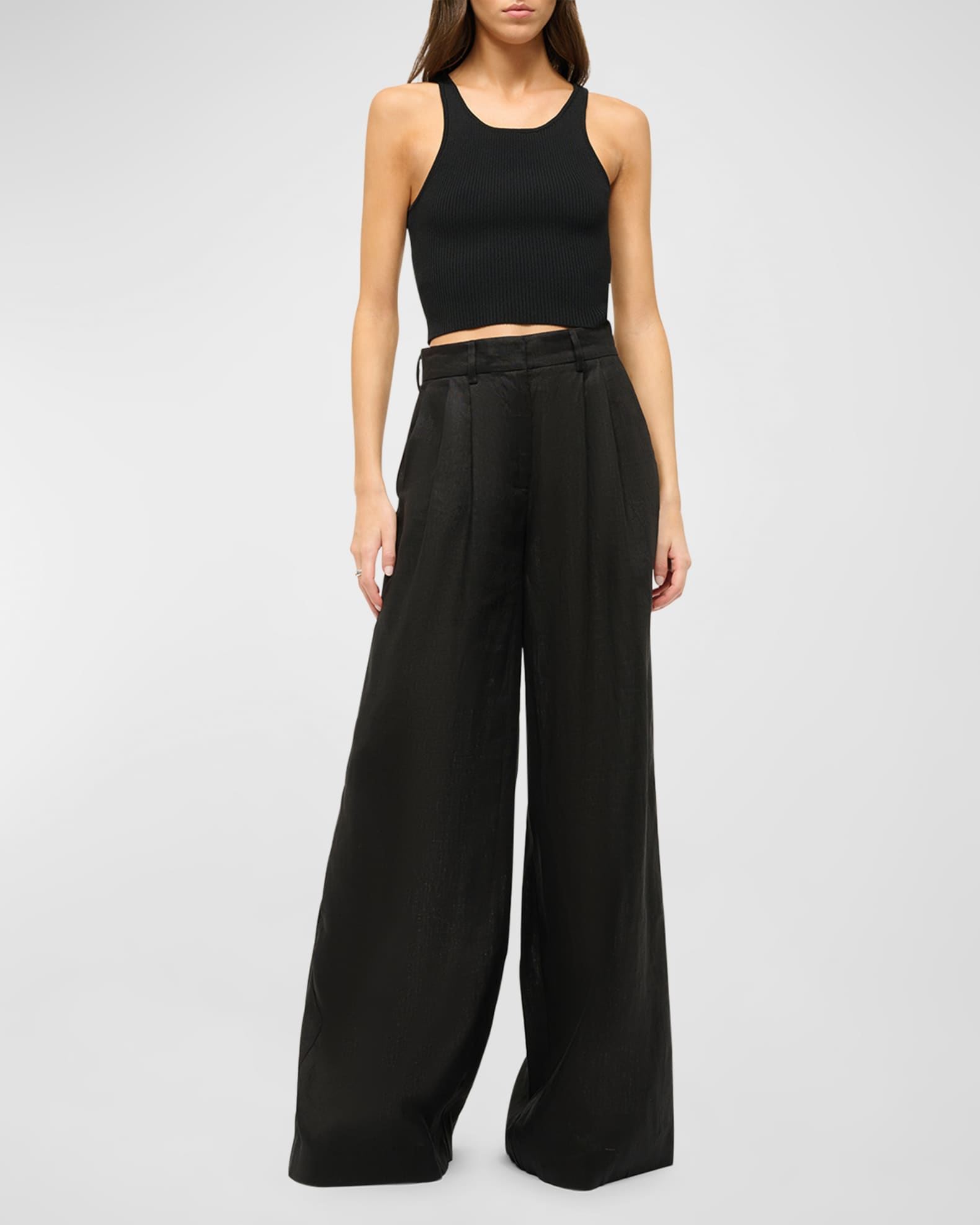 STAUD Sasha Wide-Leg Linen Pants | Neiman Marcus