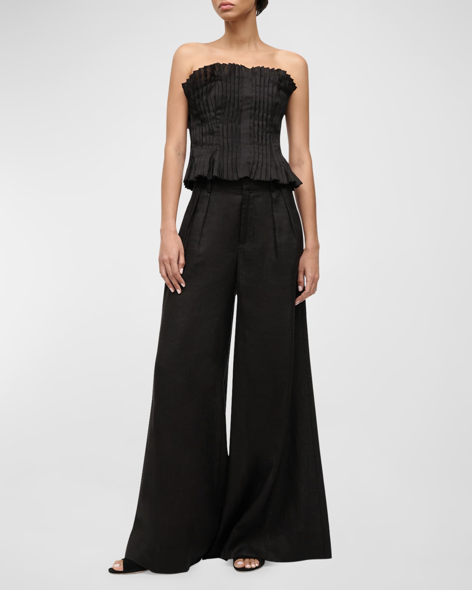 STAUD Parma Strapless Pintuck Linen Top | Neiman Marcus