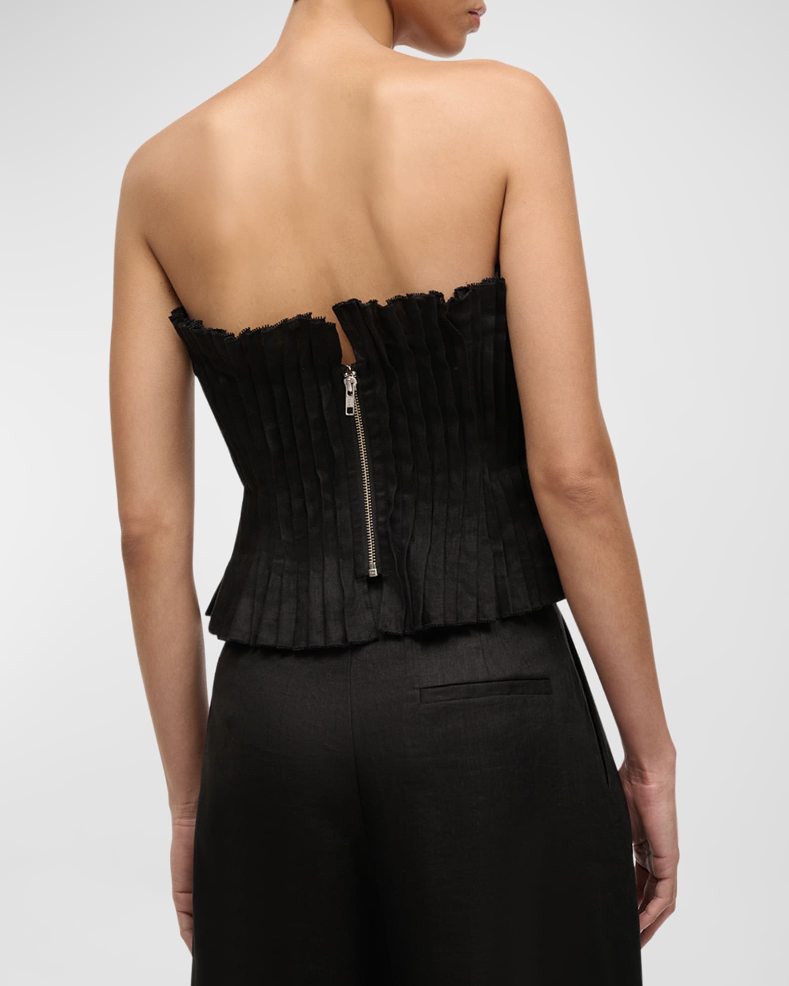 STAUD Parma Strapless Pintuck Linen Top | Neiman Marcus