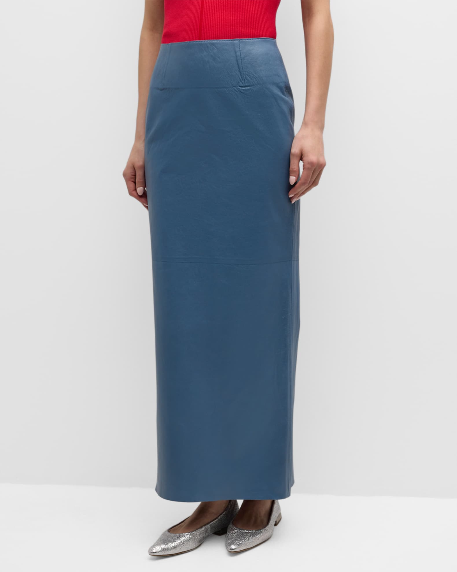 Marni Leather Slit-Back Maxi Pencil Skirt | Neiman Marcus