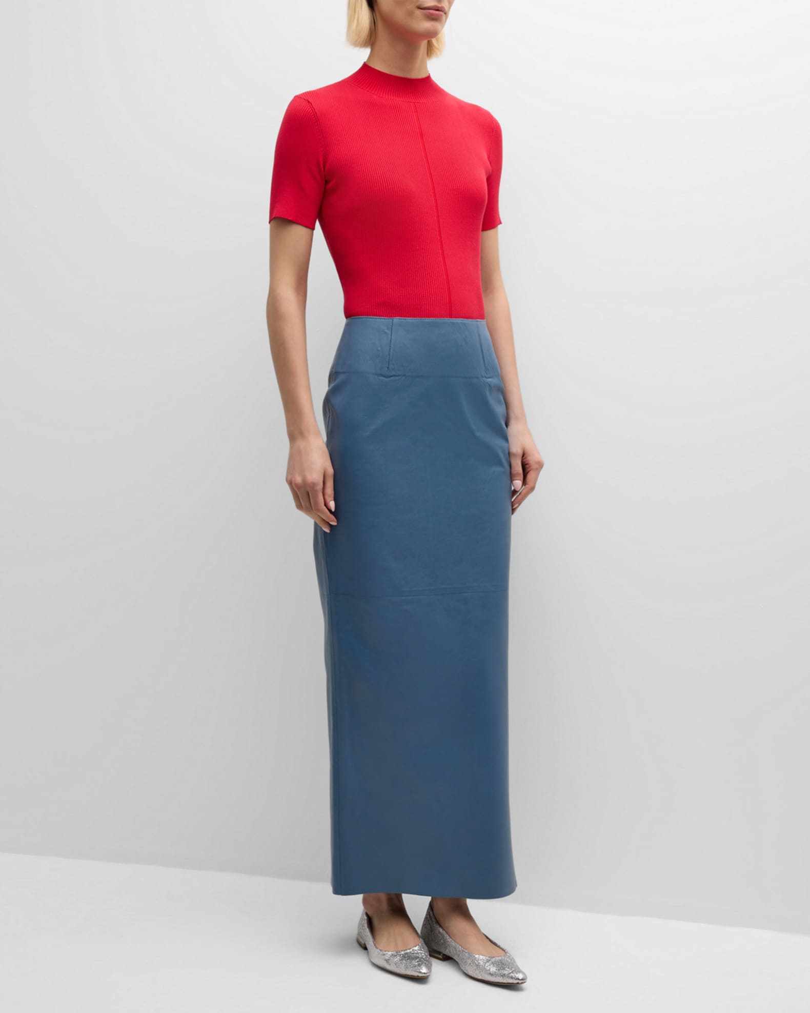 Marni Leather Slit-Back Maxi Pencil Skirt | Neiman Marcus