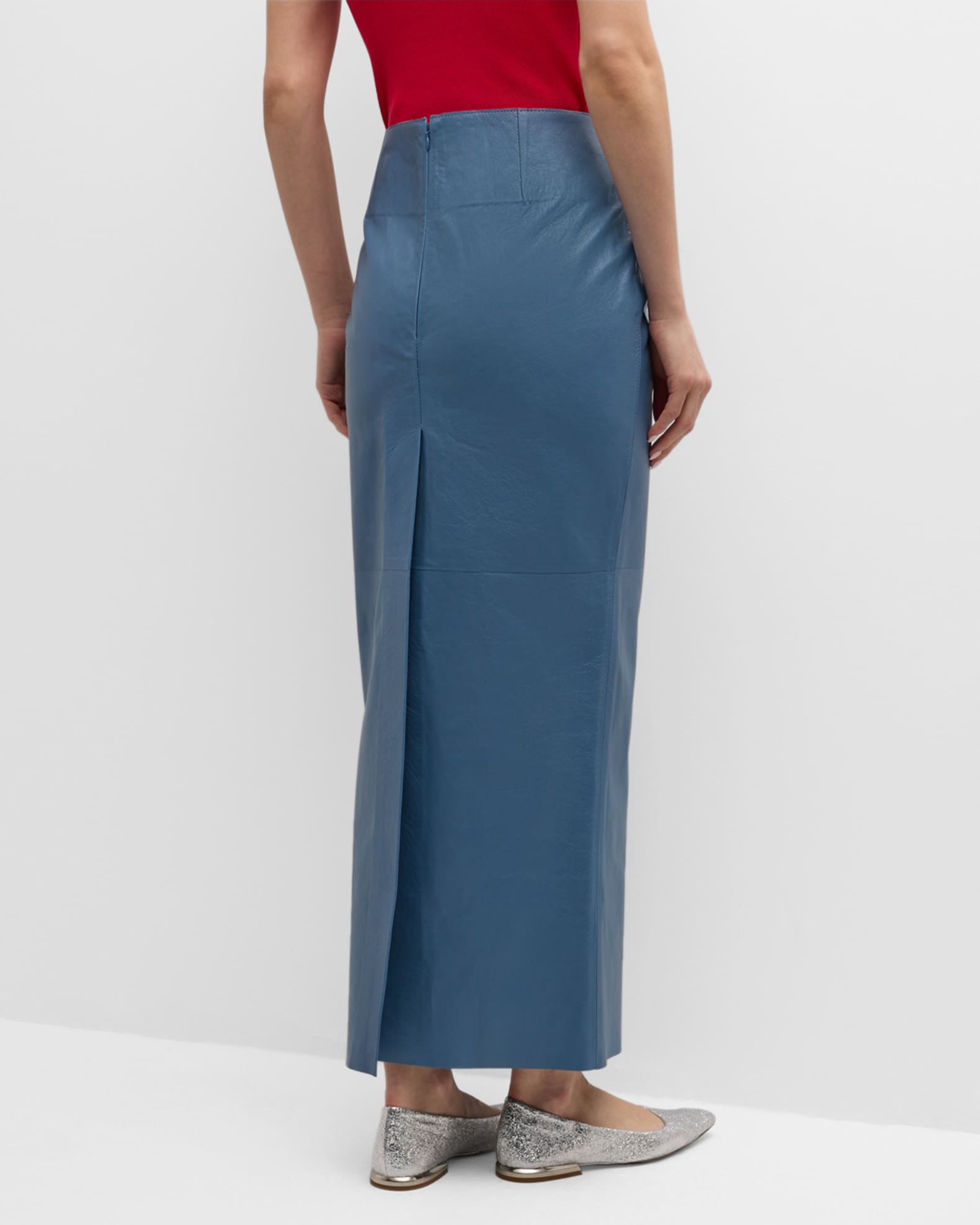Marni Leather Slit-Back Maxi Pencil Skirt | Neiman Marcus