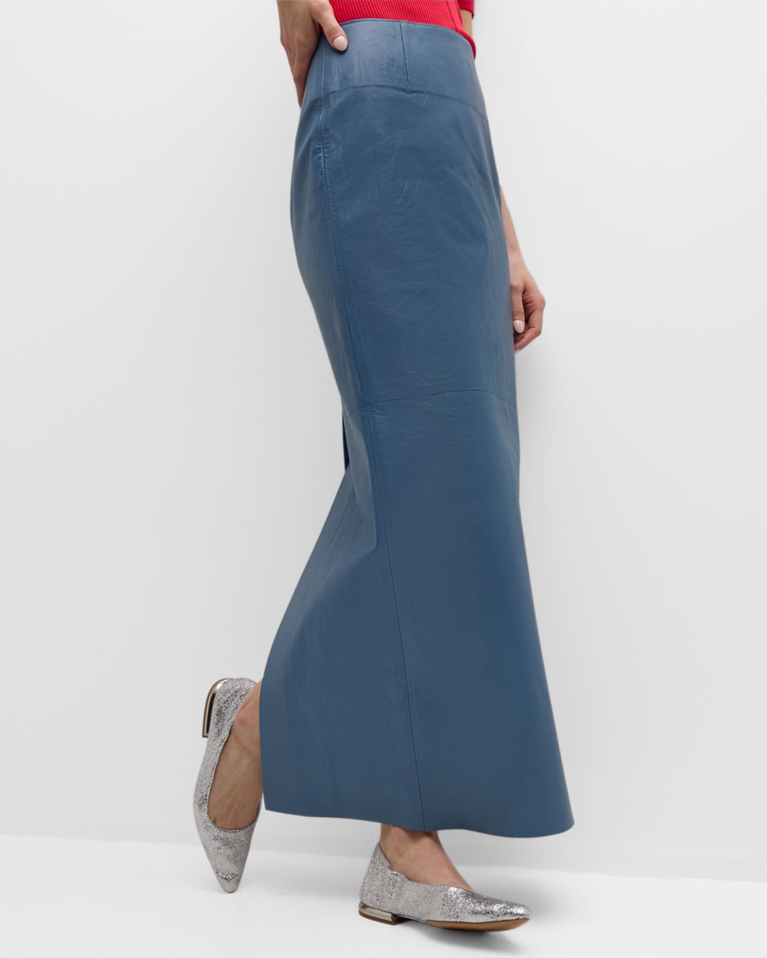 Marni Leather Slit-Back Maxi Pencil Skirt | Neiman Marcus