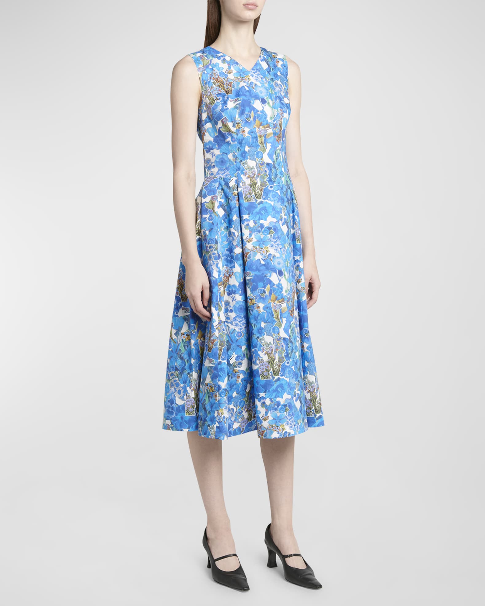 Marni Floral Print Poplin Midi Dress | Neiman Marcus