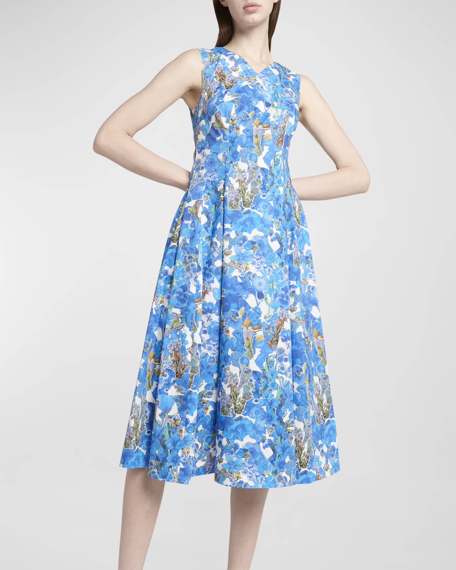 Marni Floral Print Poplin Midi Dress | Neiman Marcus
