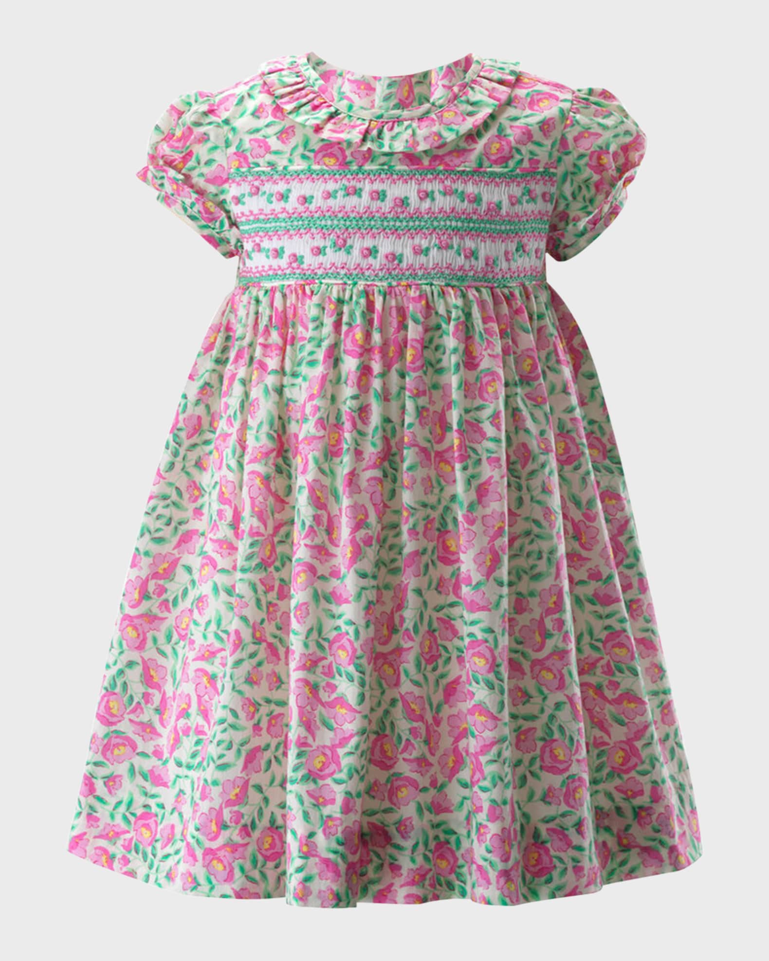 Rachel Riley Girl's Leafy Floral Smocked Dress with Bloomers, Size 6M ...