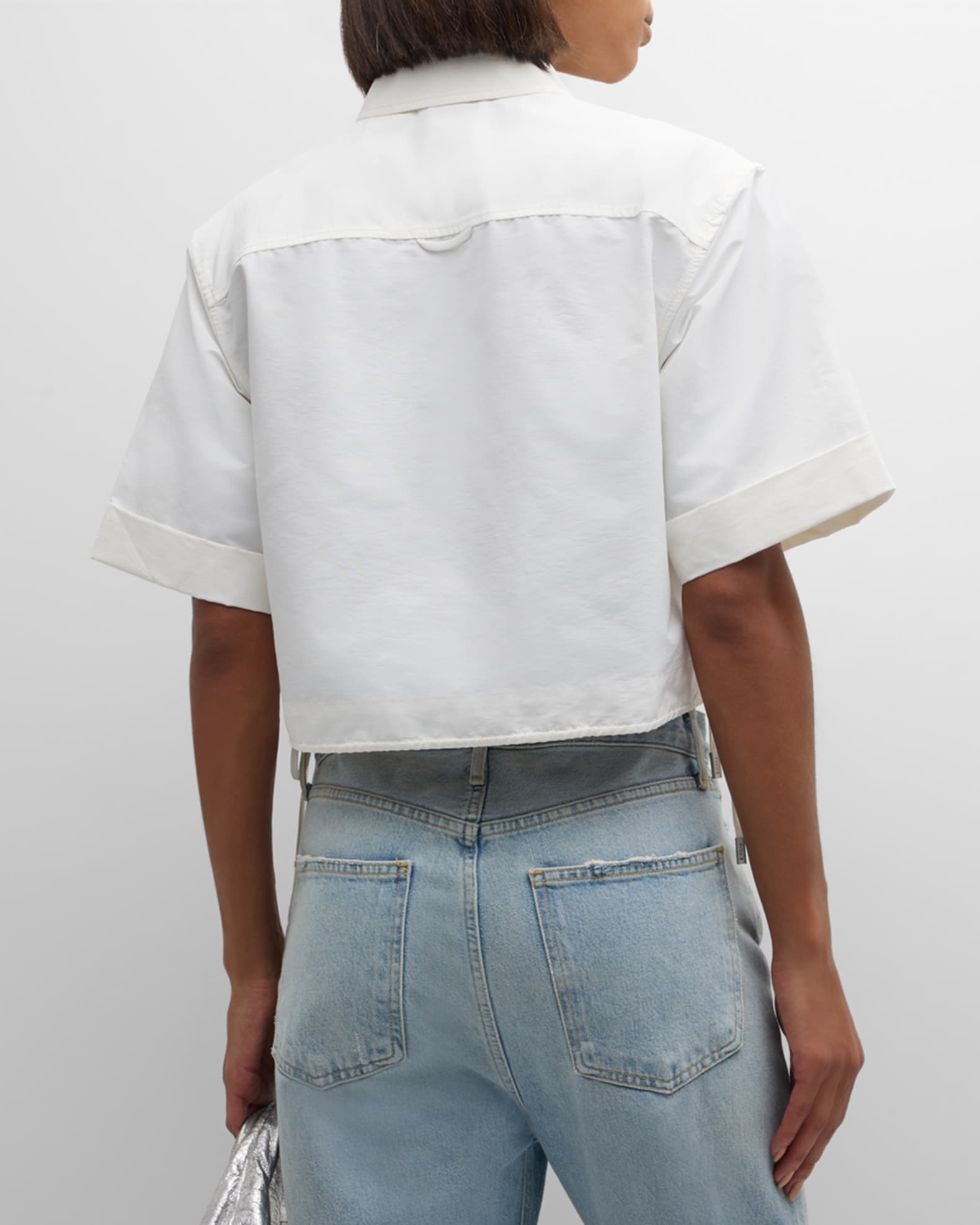 SIMKHAI Ryett Short-Sleeve Cropped Shirt | Neiman Marcus