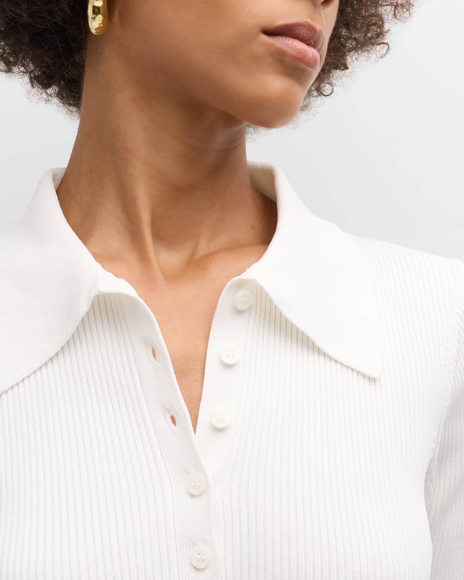 SIMKHAI Secily Short-Sleeve Knit Polo Top | Neiman Marcus