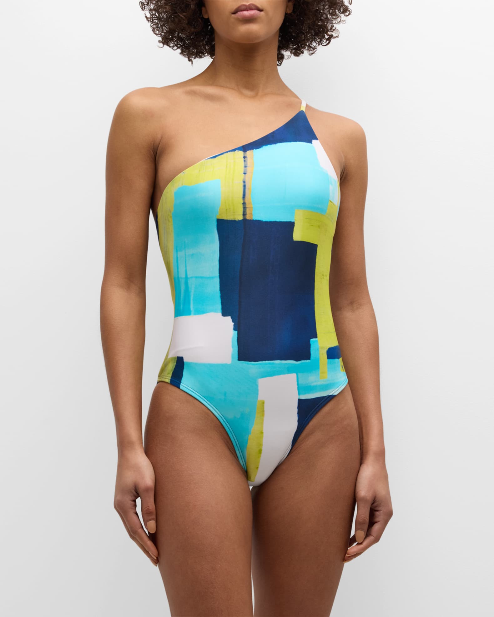 Lenny Niemeyer Abstract One-Shoulder One-Piece Swimsuit | Neiman Marcus