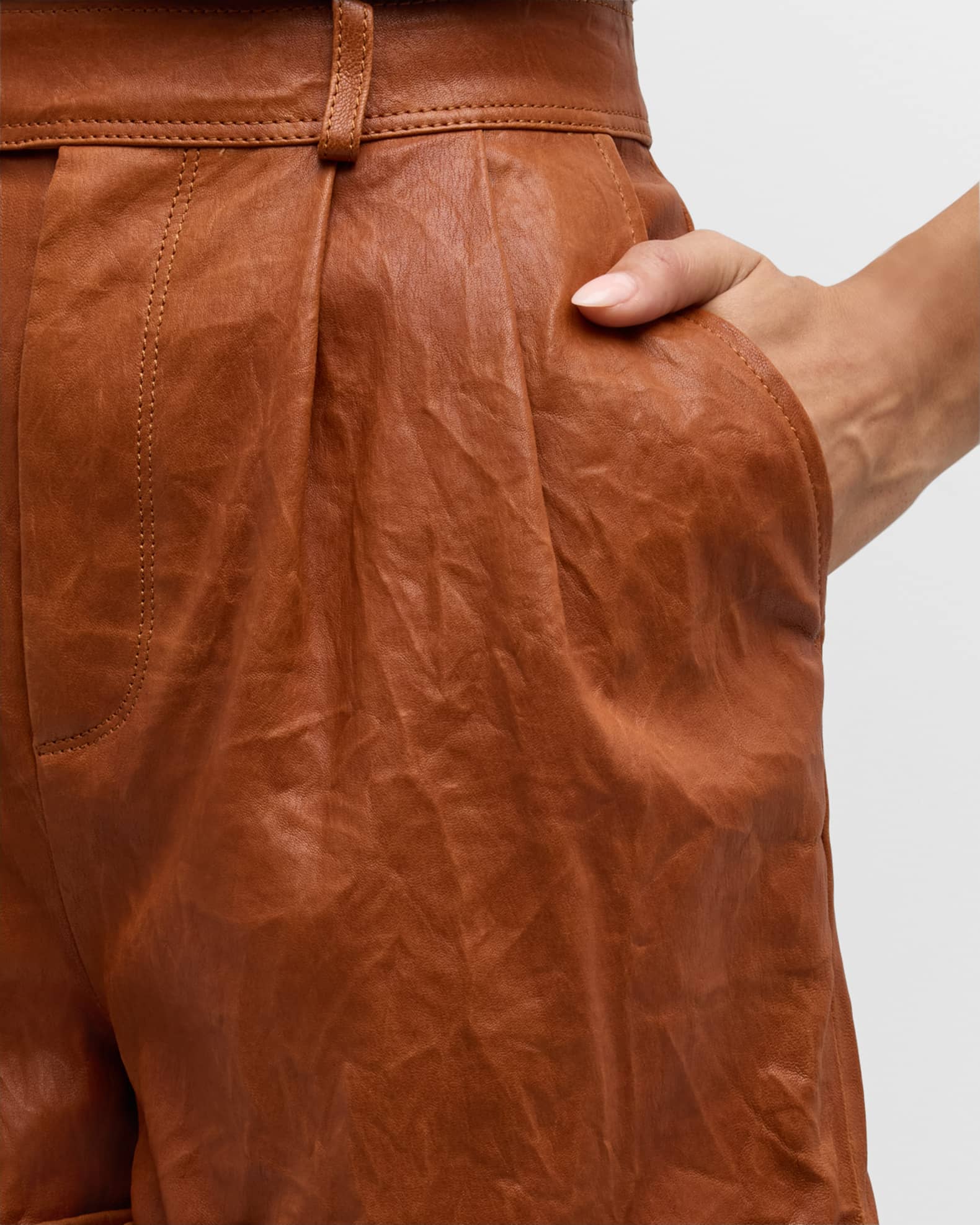 FRAME Pleated Leather Shorts | Neiman Marcus