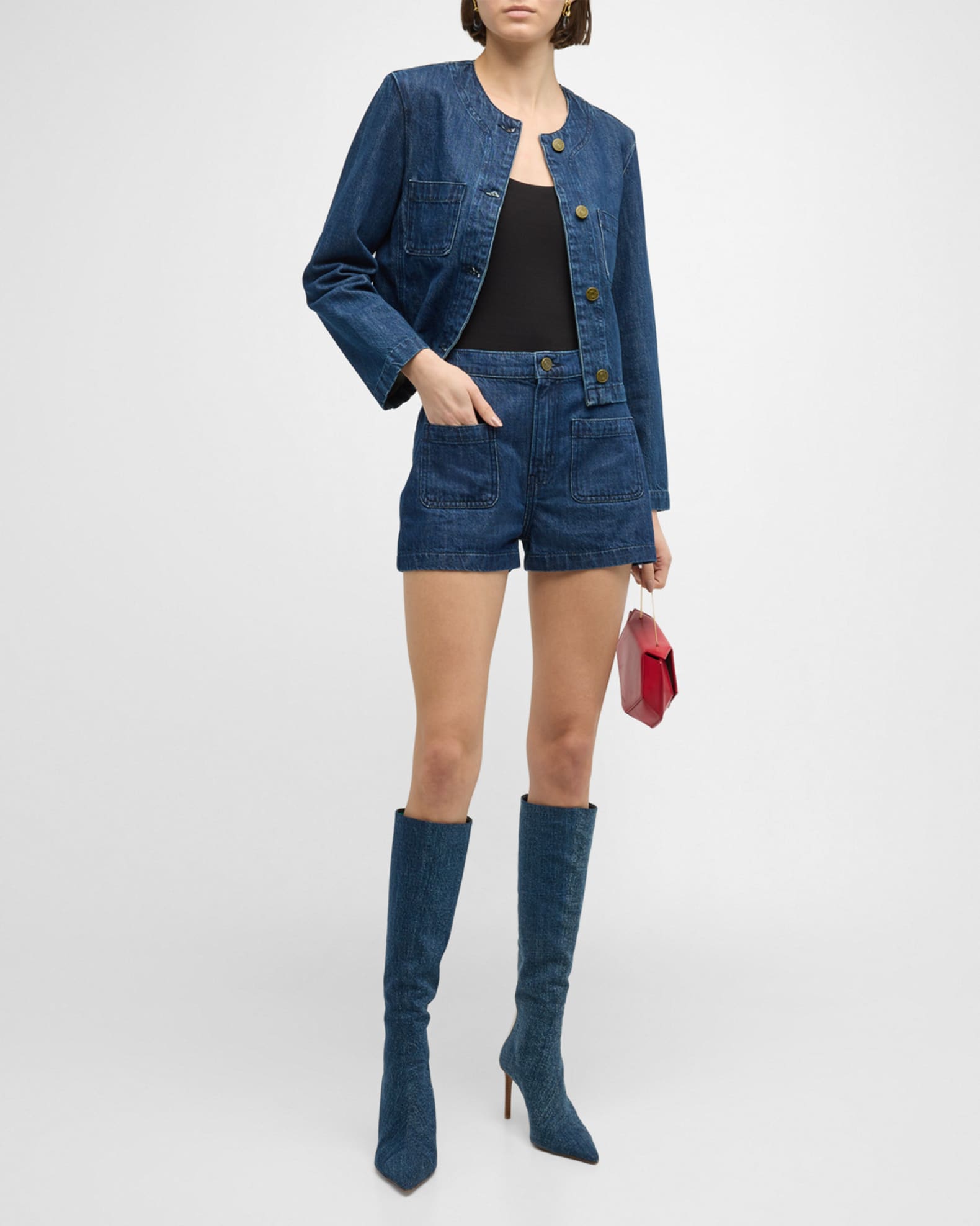 FRAME Denim Patch Pocket Trouser Shorts | Neiman Marcus