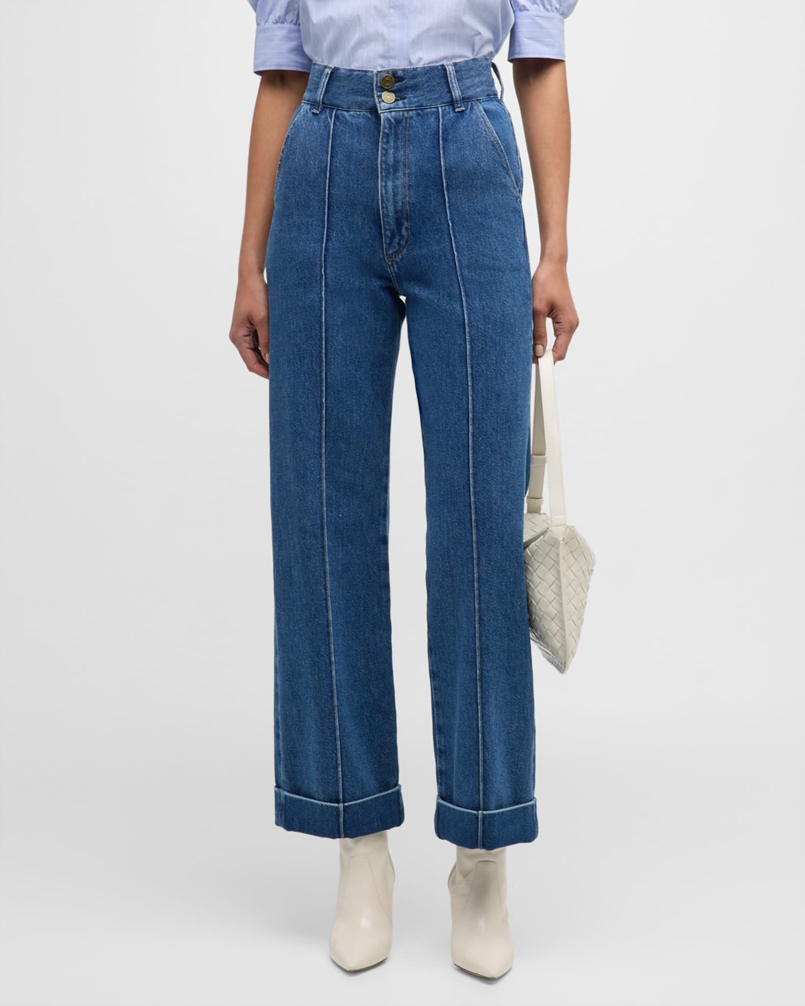 FRAME 70s Cuffed Crop Straight Jeans | Neiman Marcus