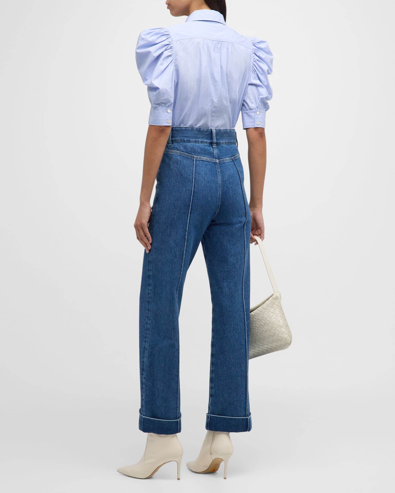 FRAME 70s Cuffed Crop Straight Jeans | Neiman Marcus