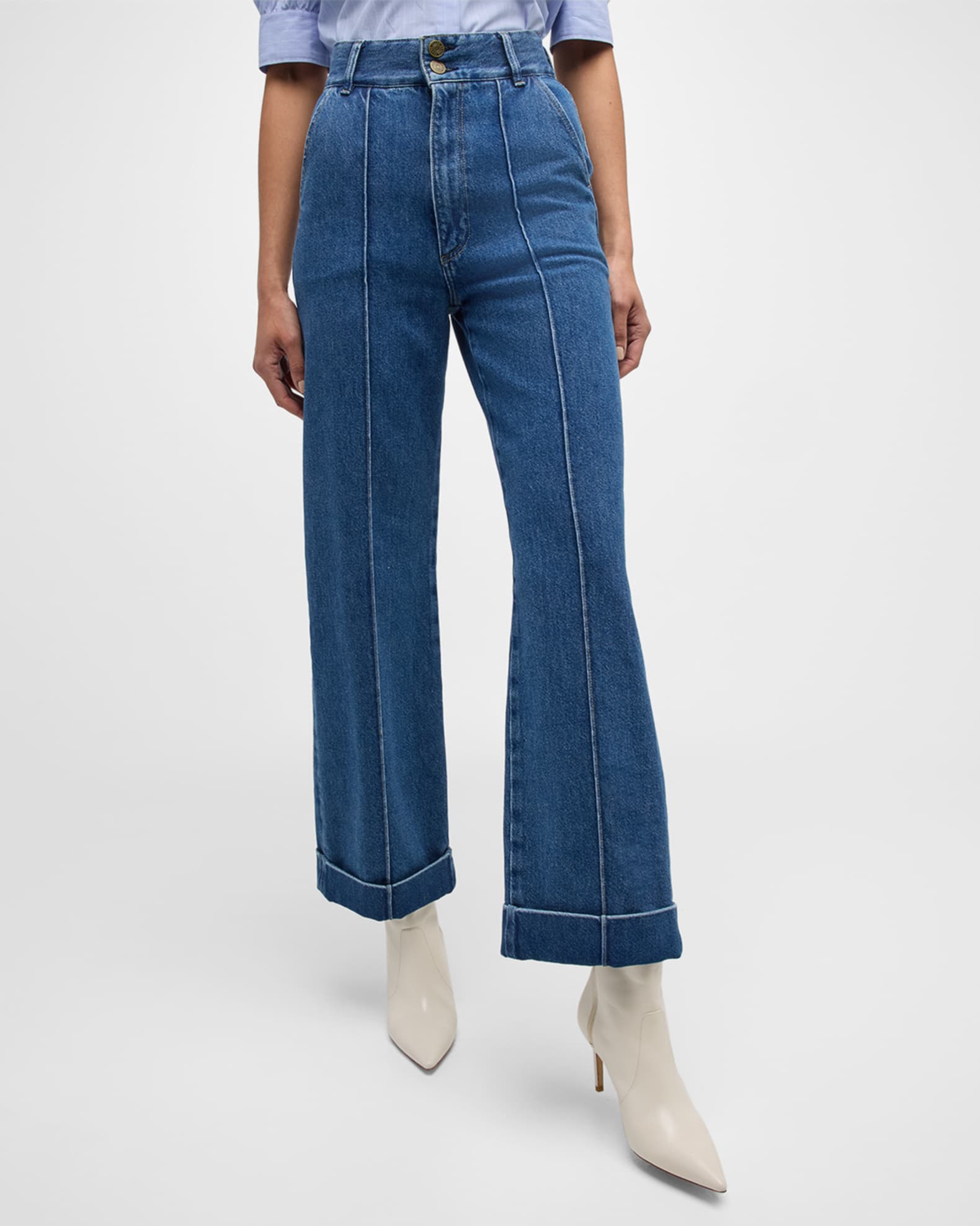 FRAME 70s Cuffed Crop Straight Jeans | Neiman Marcus