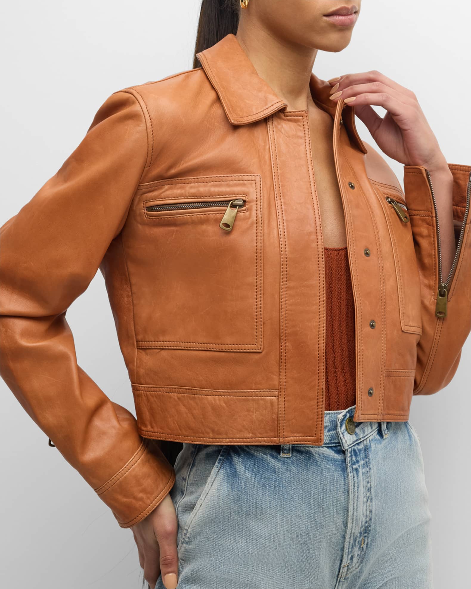 FRAME Fitted Leather Moto Jacket | Neiman Marcus