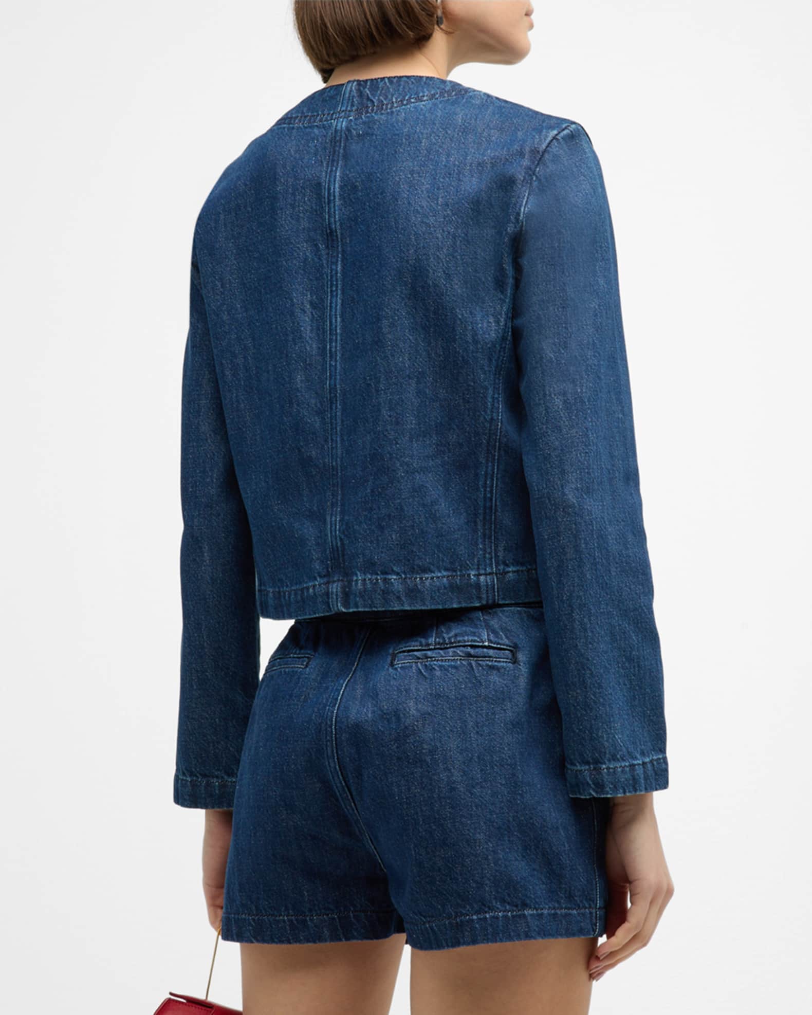 FRAME Collarless Denim Jacket | Neiman Marcus