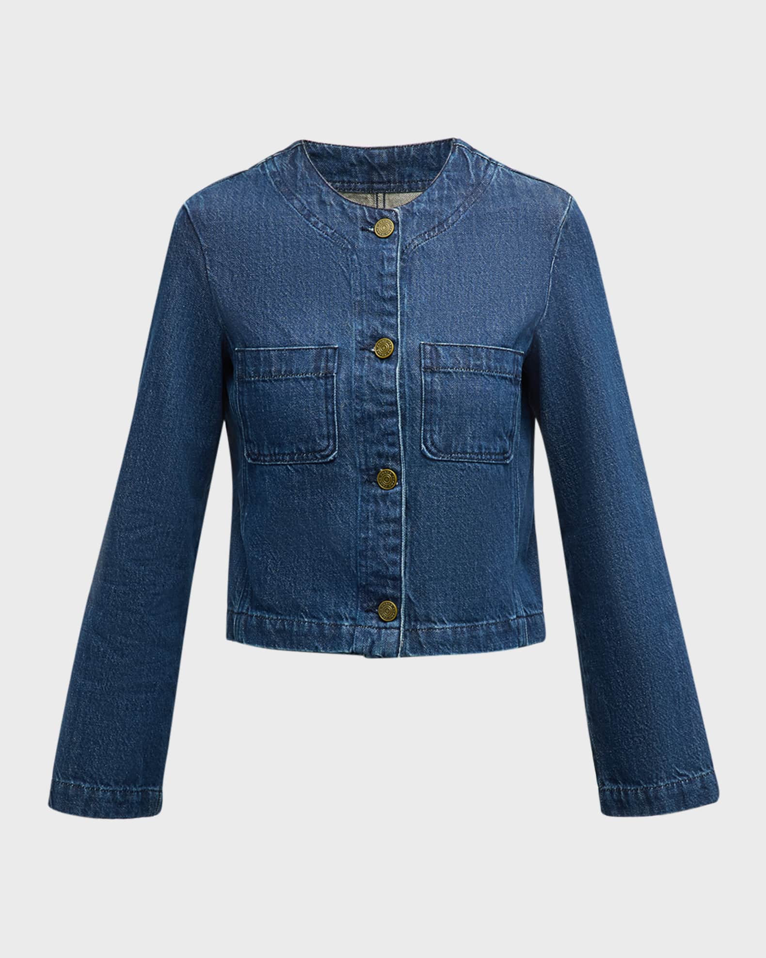 FRAME Collarless Denim Jacket | Neiman Marcus