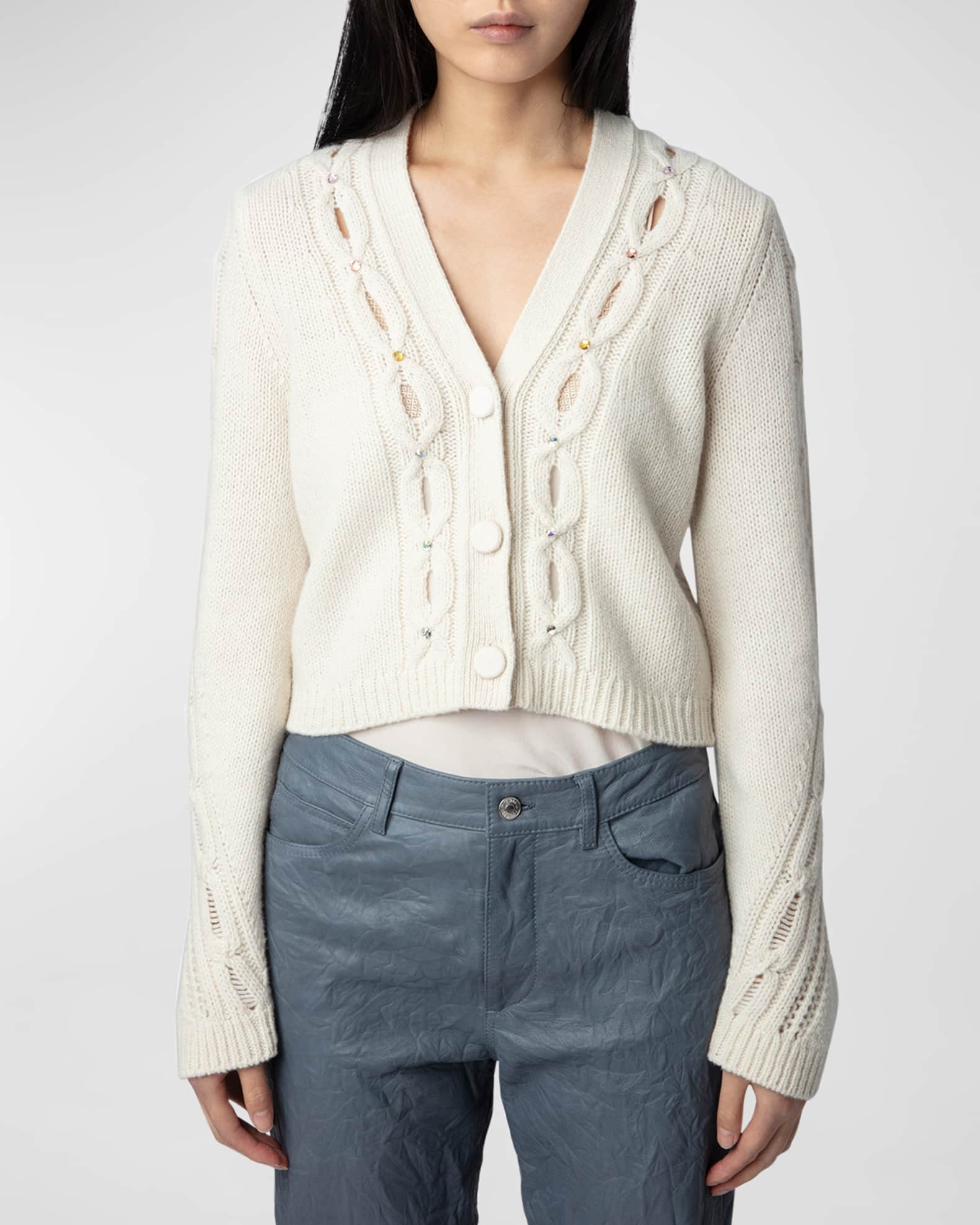 Zadig & Voltaire Barley Cable-Knit Wool Cardigan | Neiman Marcus