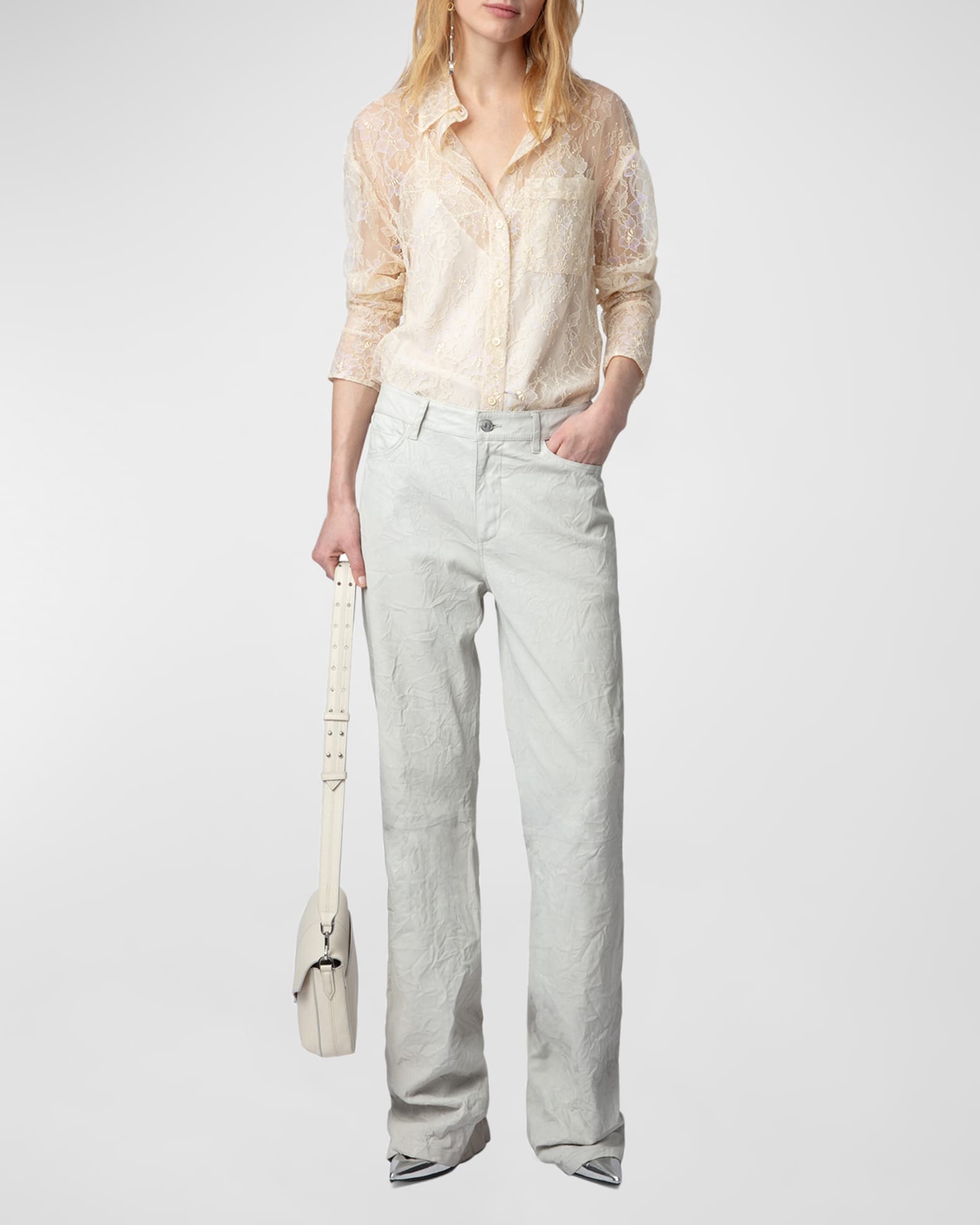 Zadig & Voltaire Tyrone Lace Button-Front Shirt | Neiman Marcus