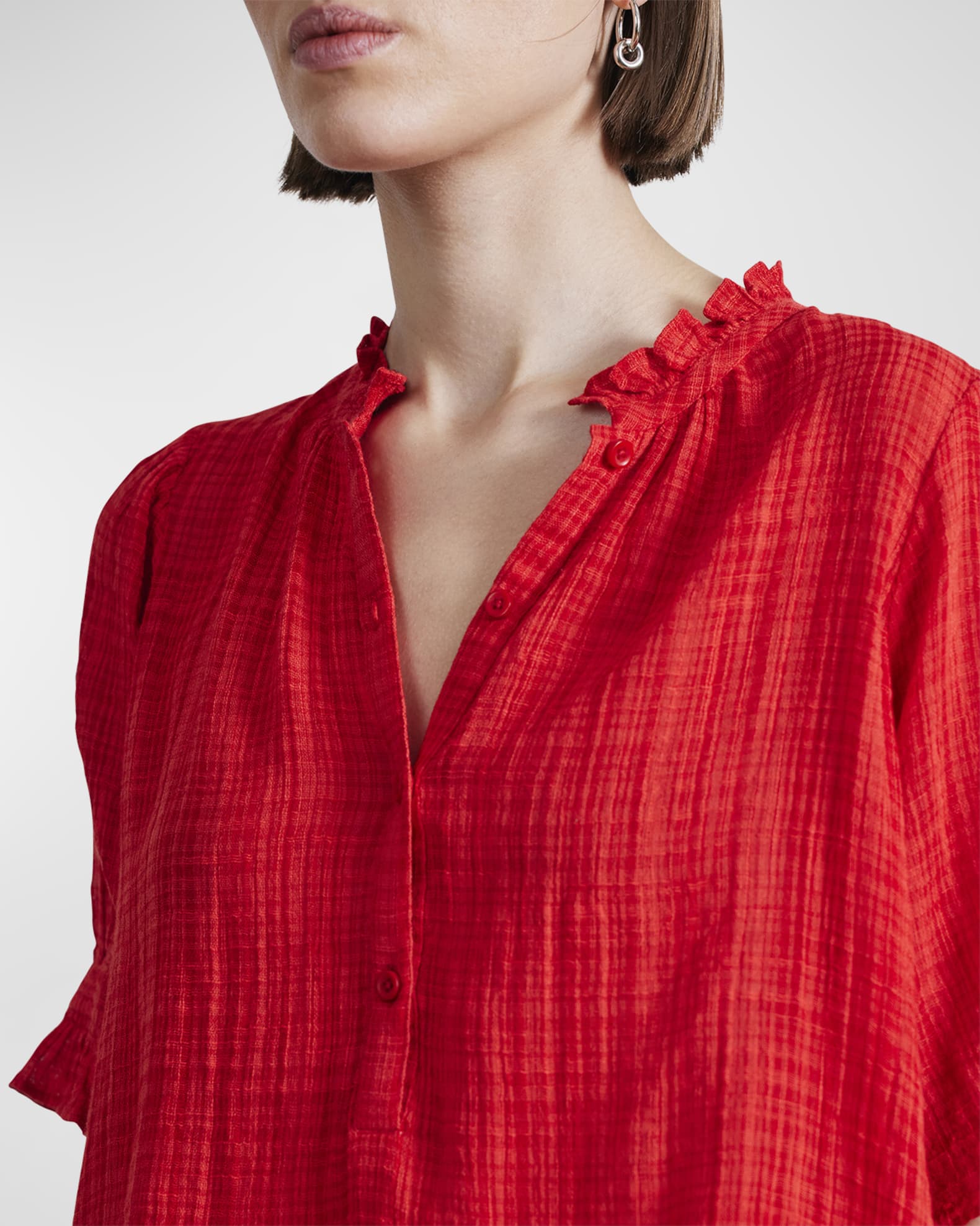 Apiece Apart Los Altos Elbow-Sleeve Cotton Gauze Top | Neiman Marcus