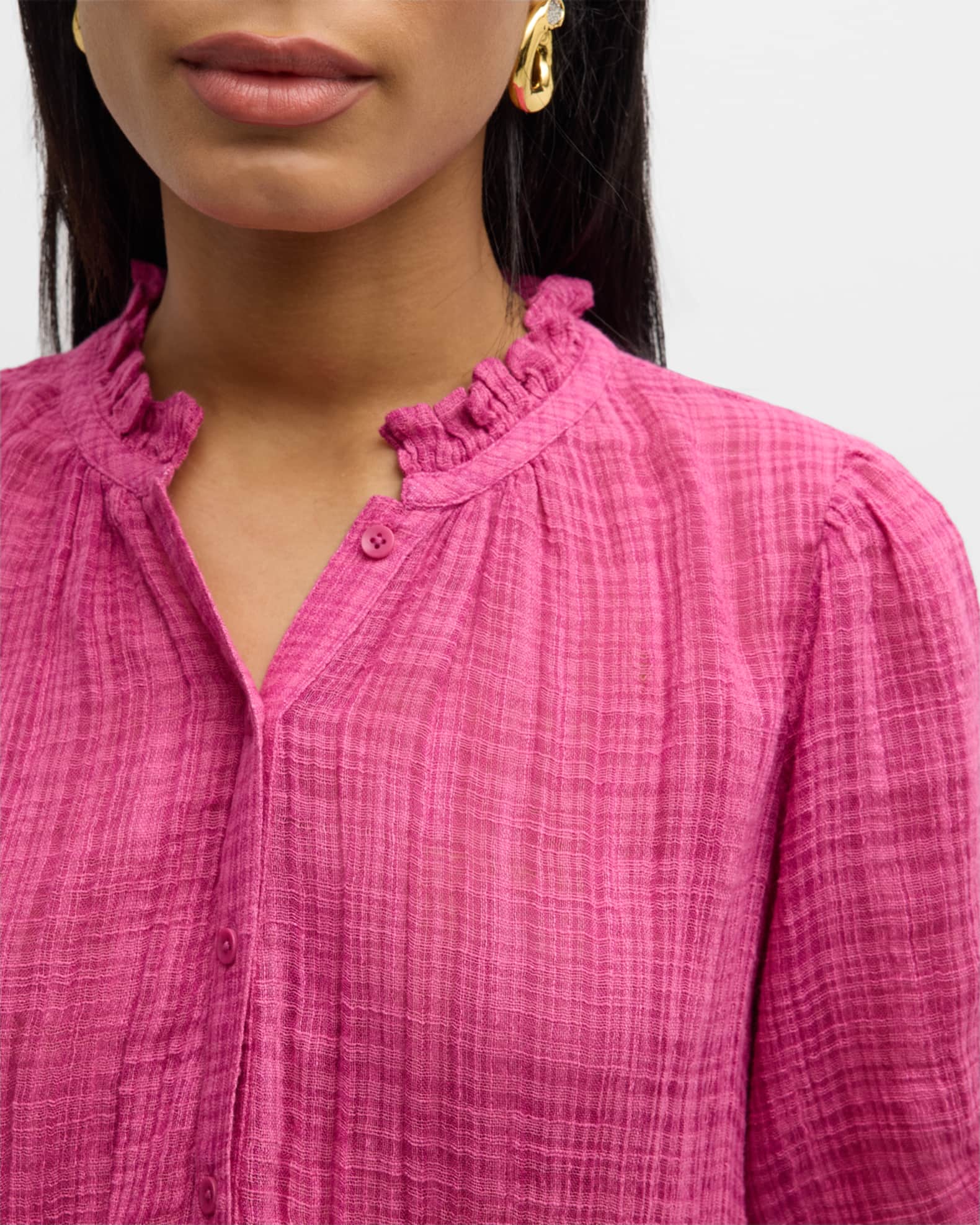 Apiece Apart Los Altos Elbow-Sleeve Cotton Gauze Top | Neiman Marcus