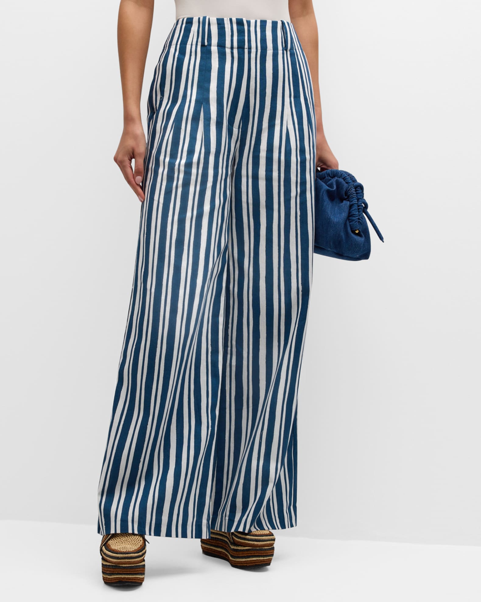 SIMONMILLER Bloo Wide-Leg Striped Linen Pants | Neiman Marcus