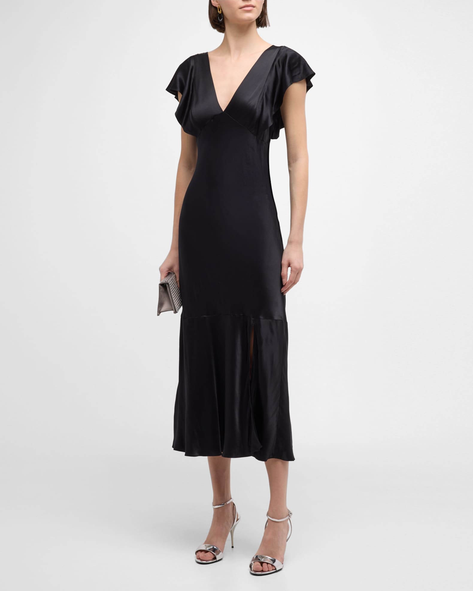 Rails Dina Flutter-Sleeve Satin Midi Dress | Neiman Marcus