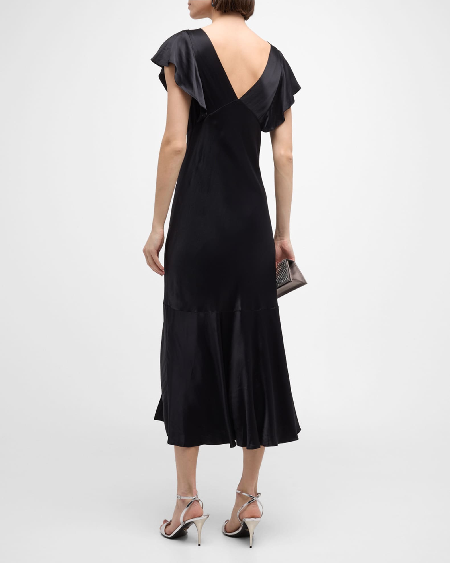 Rails Dina Flutter-Sleeve Satin Midi Dress | Neiman Marcus