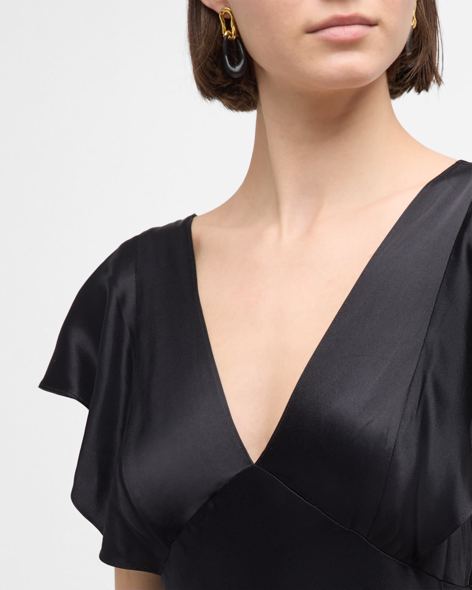 Rails Dina Flutter-Sleeve Satin Midi Dress | Neiman Marcus