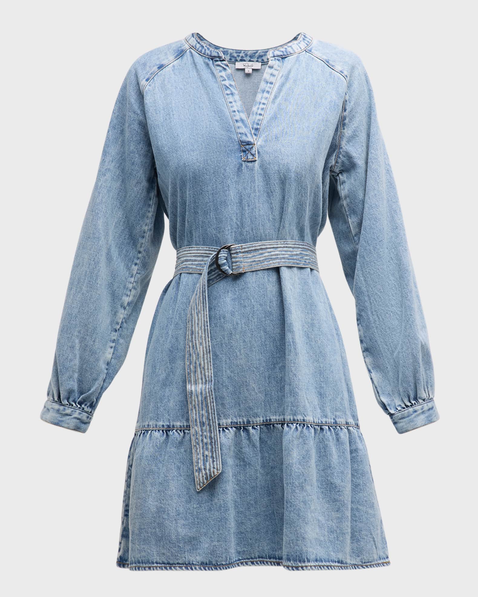 Rails Lila Tiered Faded Denim Mini Dress | Neiman Marcus