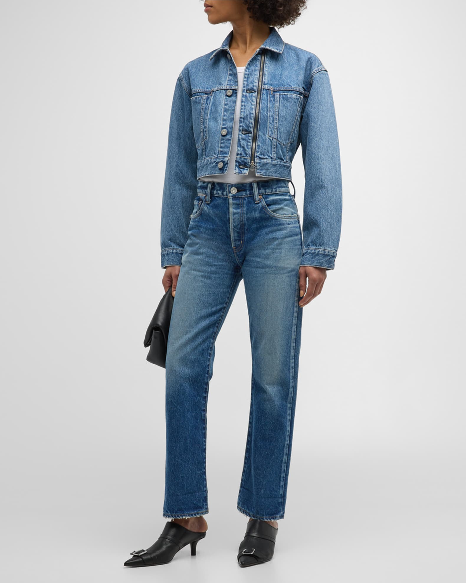 MOUSSY VINTAGE Bayview Zip Cropped Denim Jacket | Neiman Marcus