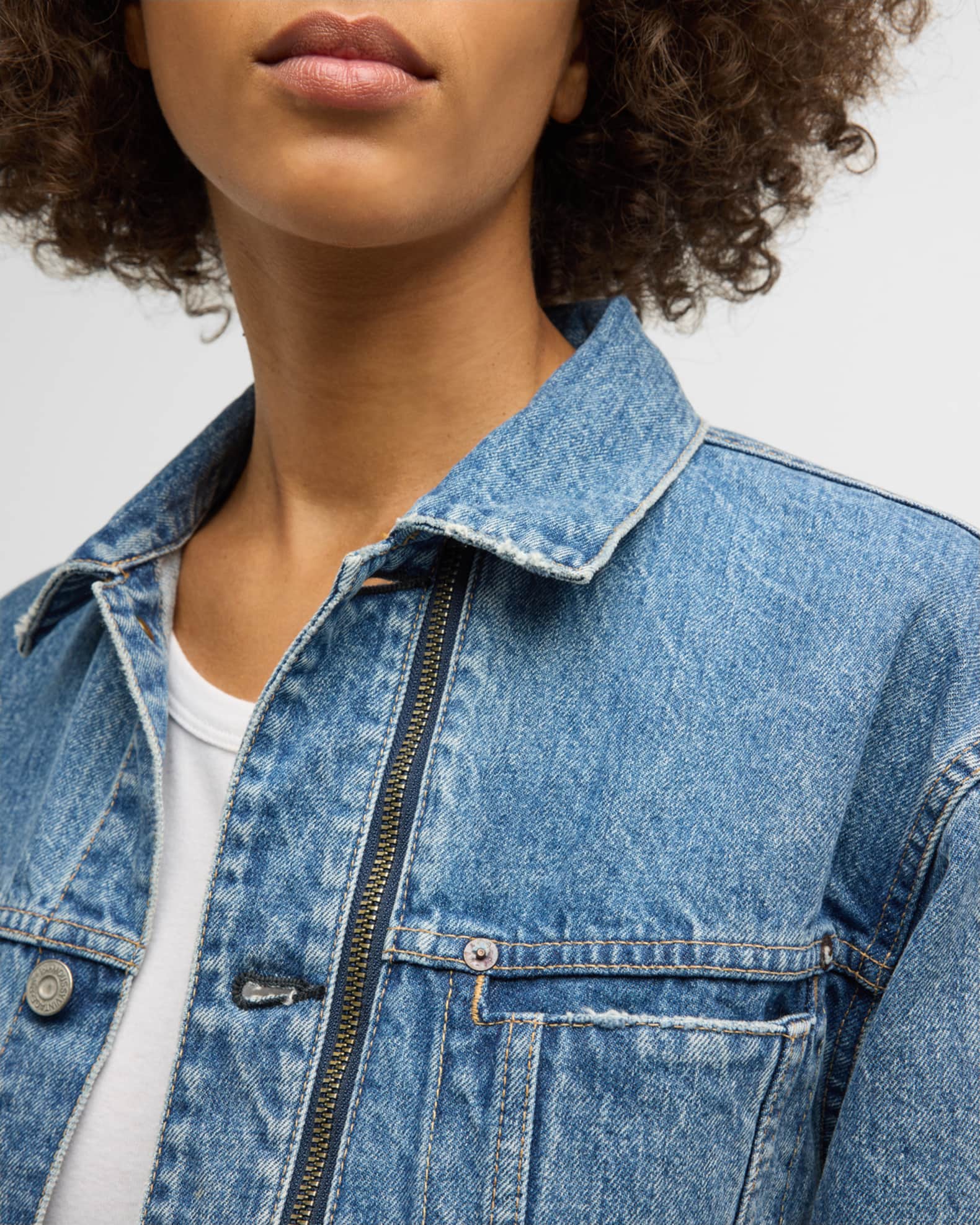 MOUSSY VINTAGE Bayview Zip Cropped Denim Jacket | Neiman Marcus